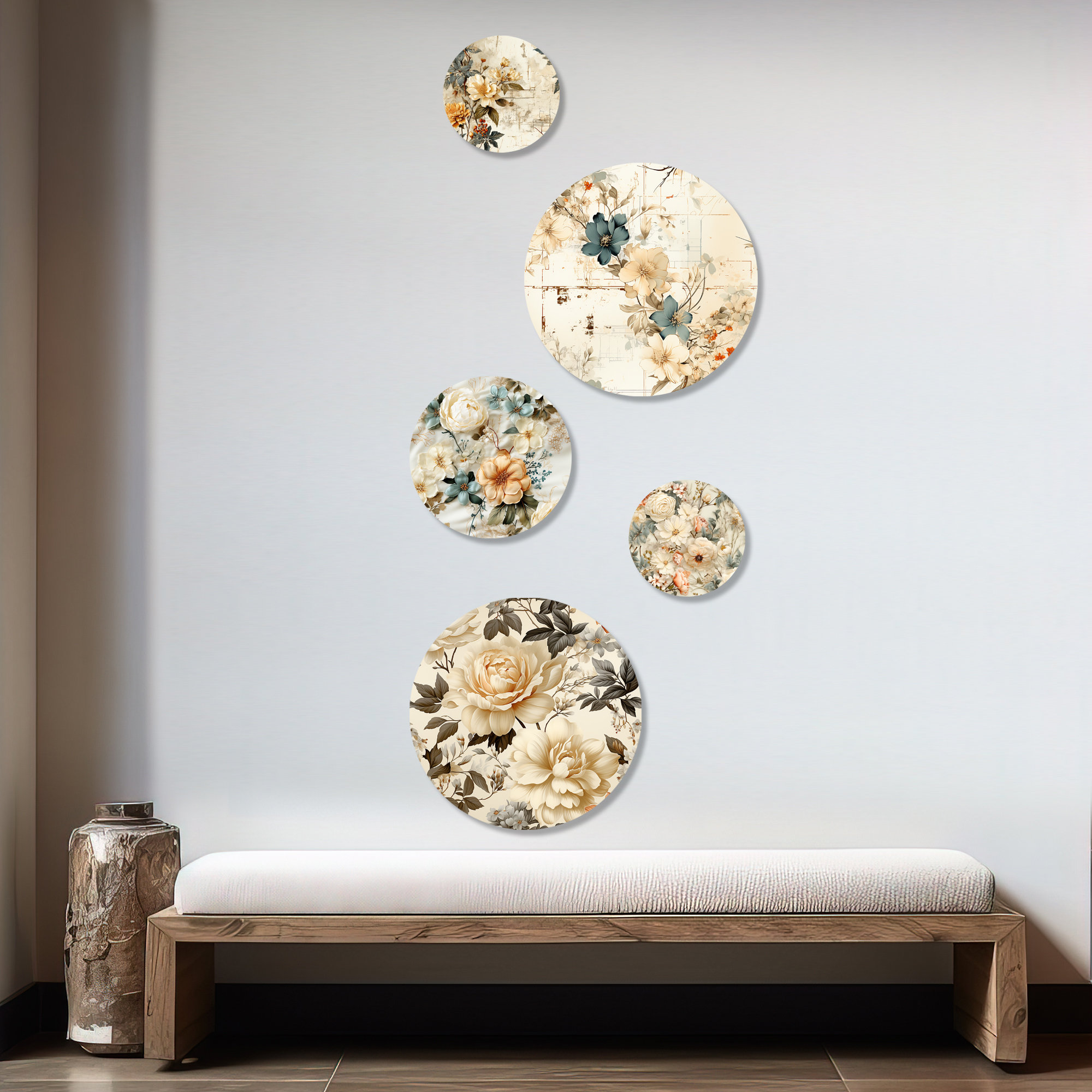 Design Art Beige Vintage Countryhouse Flower Harmony - Patchwork ...