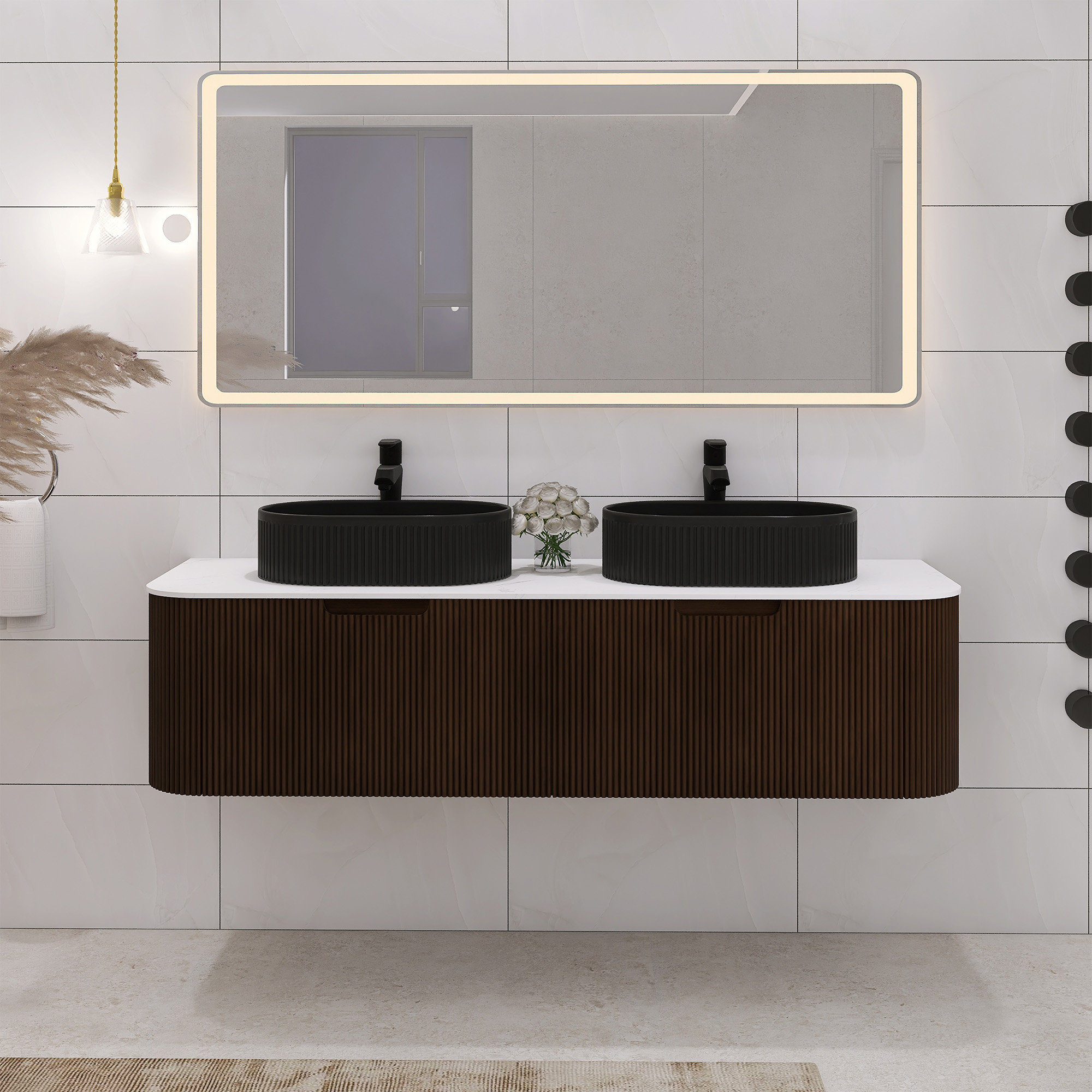 Latitude Run® 60" Bathroom Vanity With Sinks, Modern Wall-Mounted ...