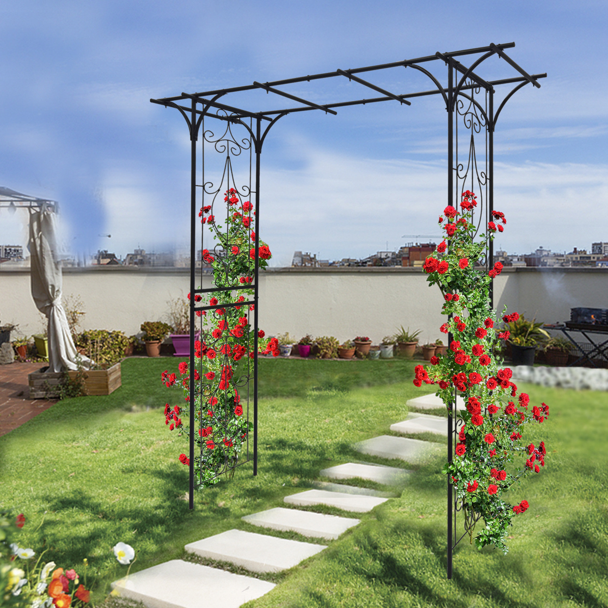 Lark Manor™ Metal Garden Arch L80.3'' X W20.47'' X H81.1'' Climbing ...