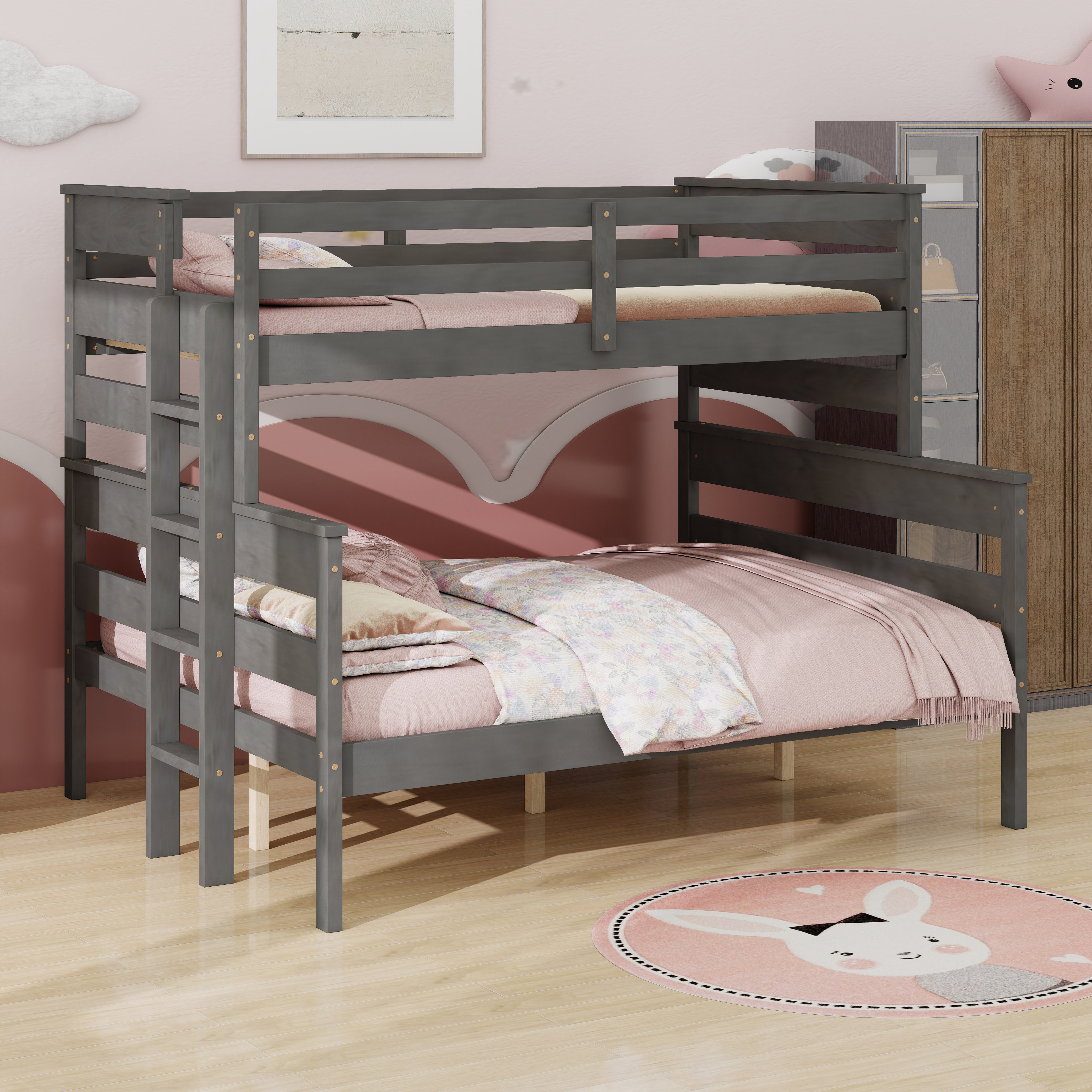 Harriet Bee Wood Sturdy Frame Bunk Bed With Ladder | Wayfair