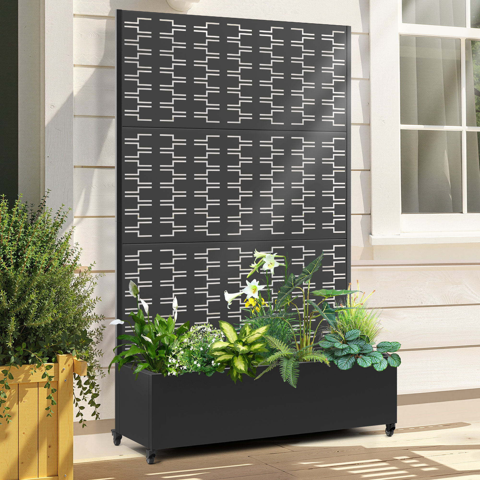 Latitude Run® Boîte à fleurs en métal avec treillis, lit de jardin ...