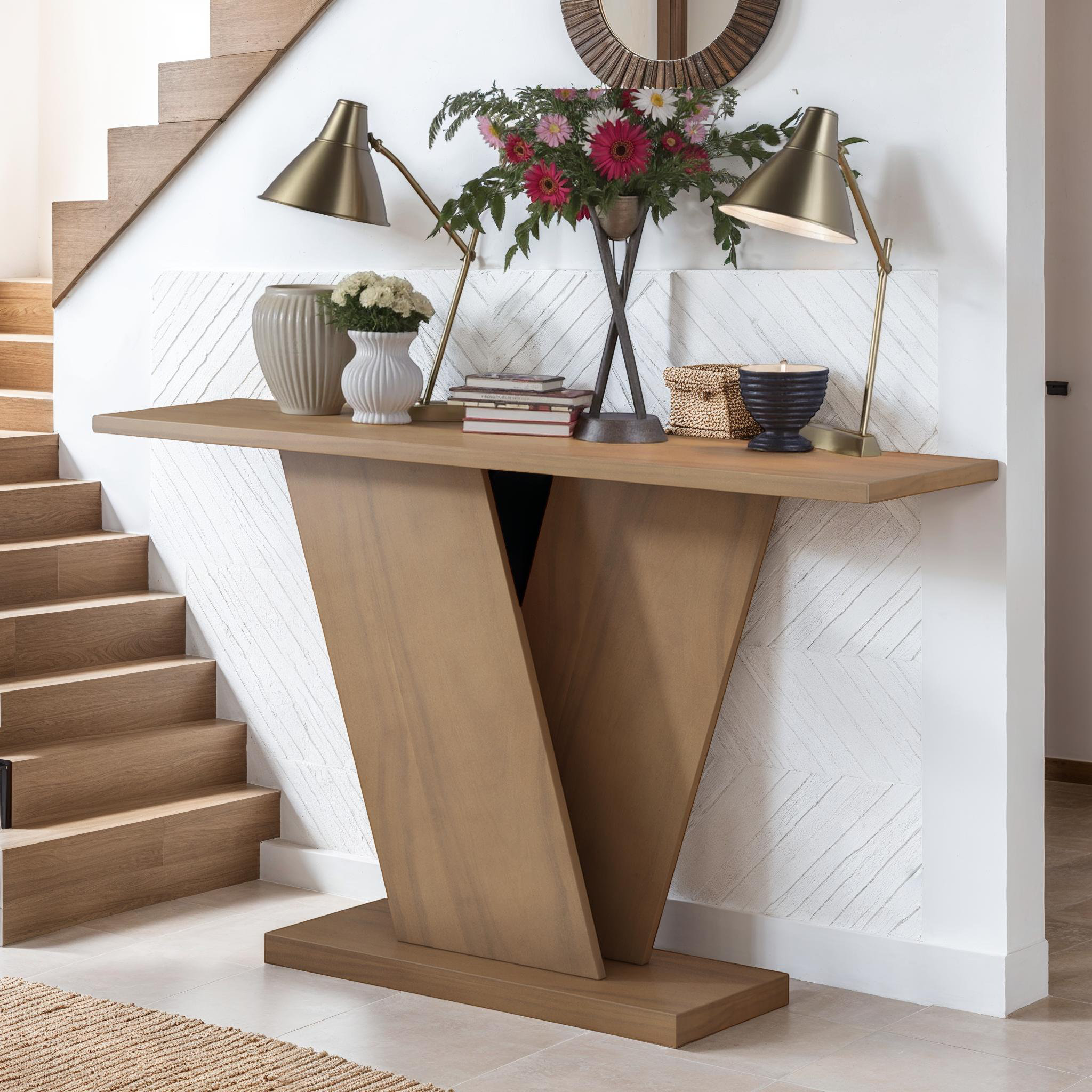 Latitude Run® V-Base Console Table with Spacious Top, 220 lbs Capacity ...