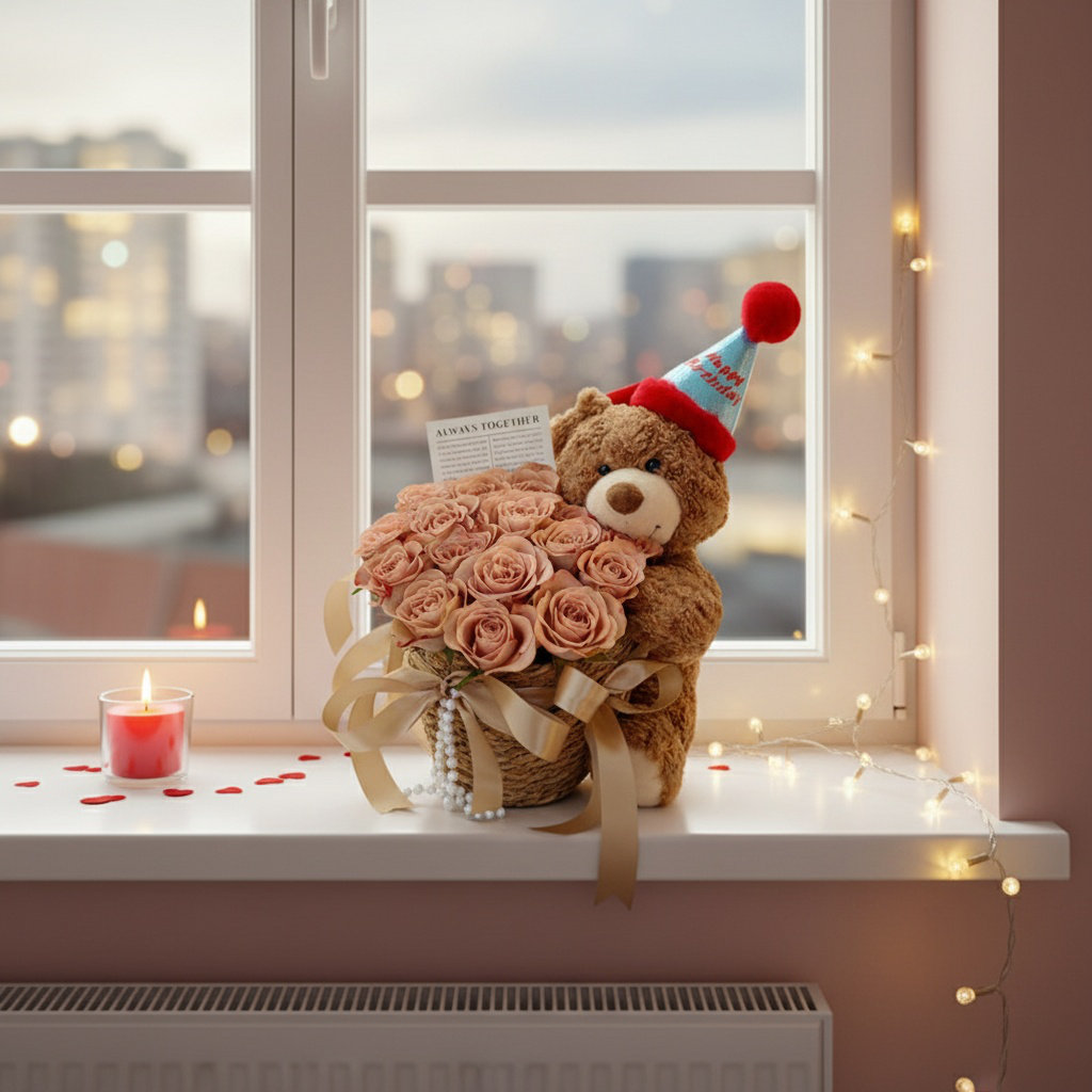 August Grove® Teddy Bear With Flower Cute Gift For Birthday, Valentine ...