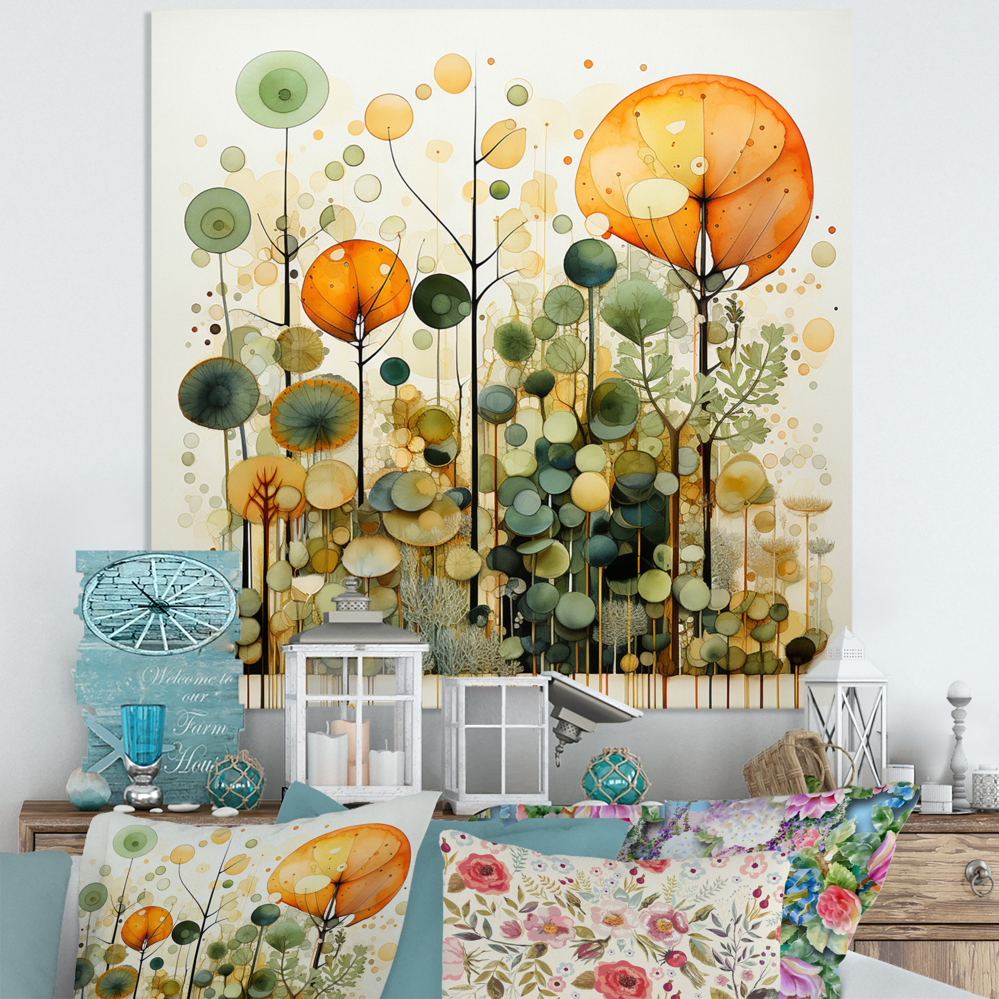 Wildon Home® Green Orange Harmonious Balance II - Abstract Botanicals Metal Wall Art Prints ...