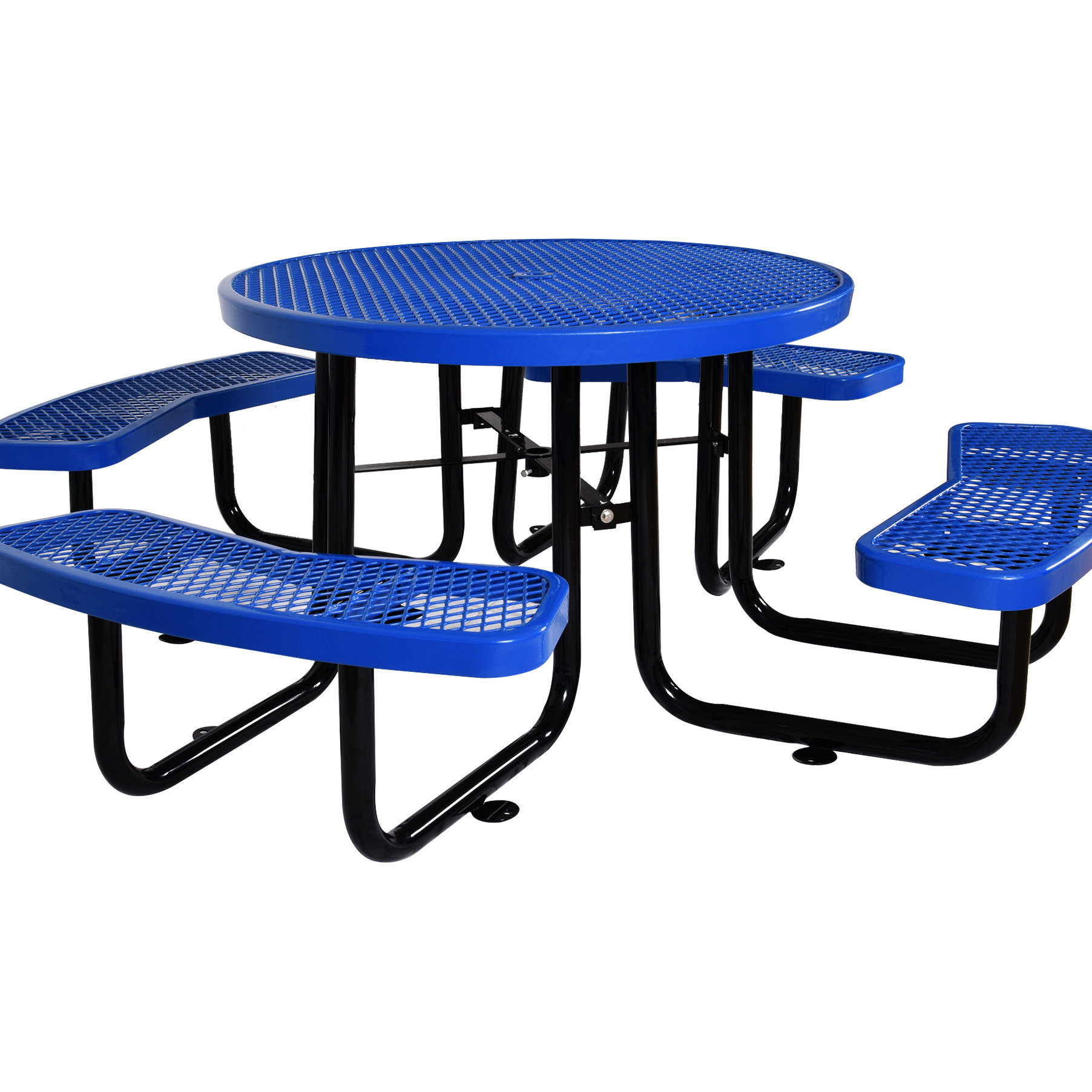 LavishLodge 46" Outdoor Steel Picnic Table, Black With Umbrella Holder ...