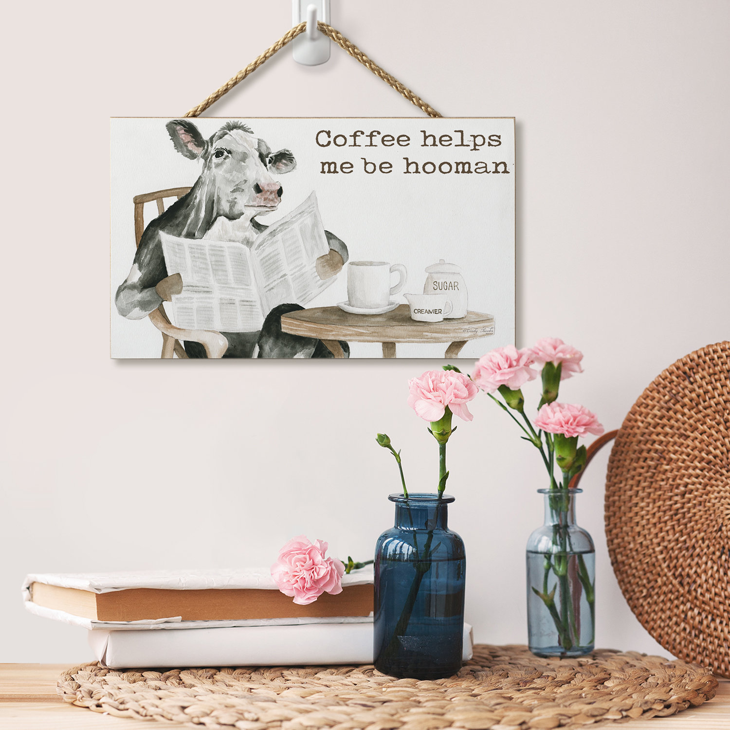 Trinx Coffee Makes Me Hooman Humorous Hanging Wall Sign | Wayfair