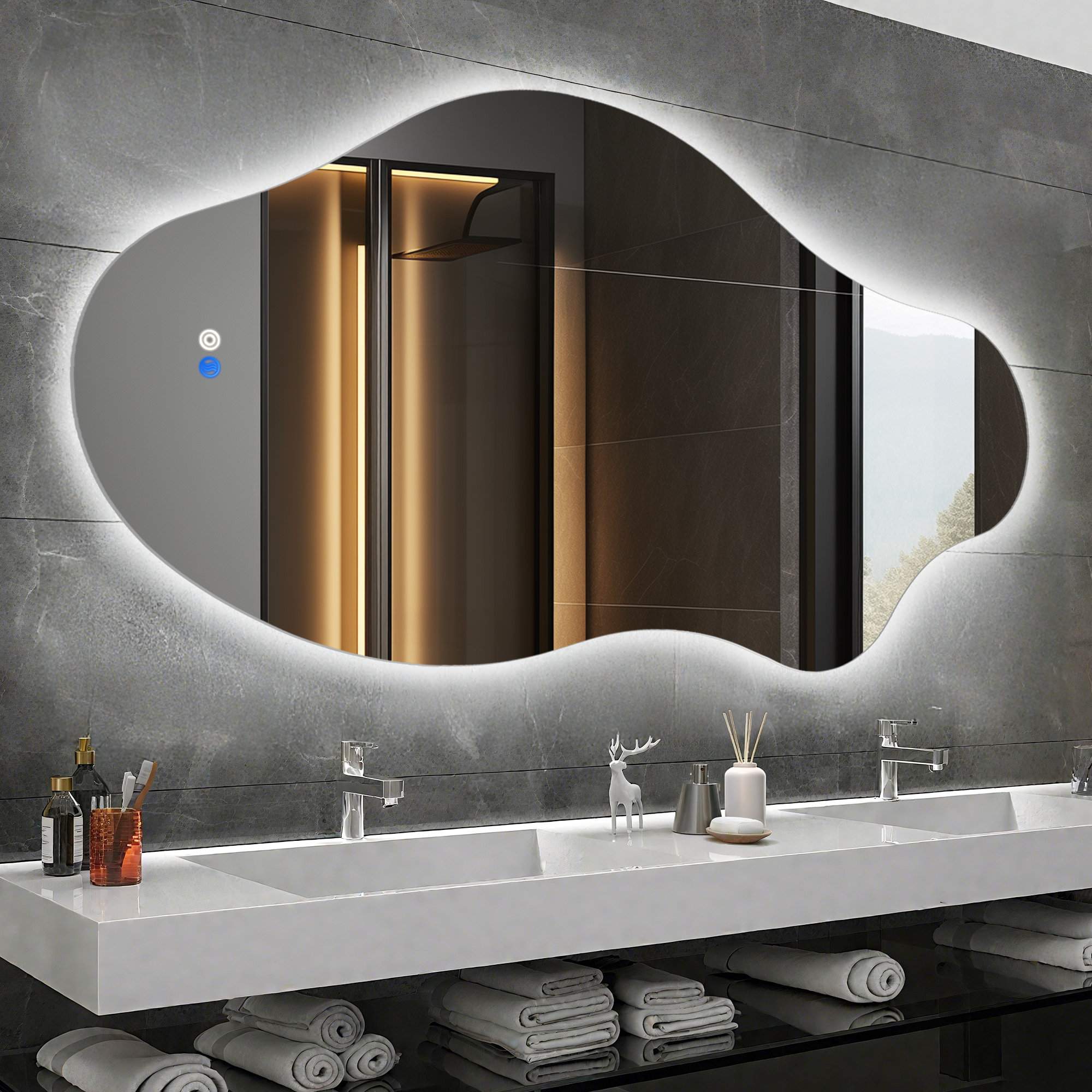 Wrought Studio™ Asymmetrical Frameless LED Mirror with Anti-Fog & Tri ...