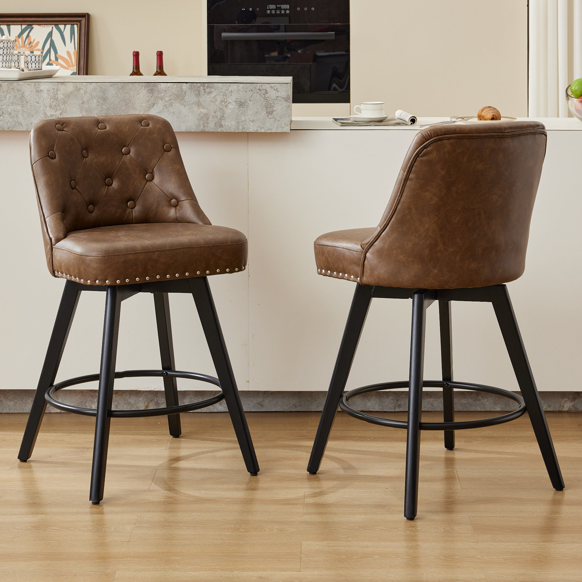 Williston Forge Set of 2 Counter Height Bar Stools Modern Swivel Bar ...