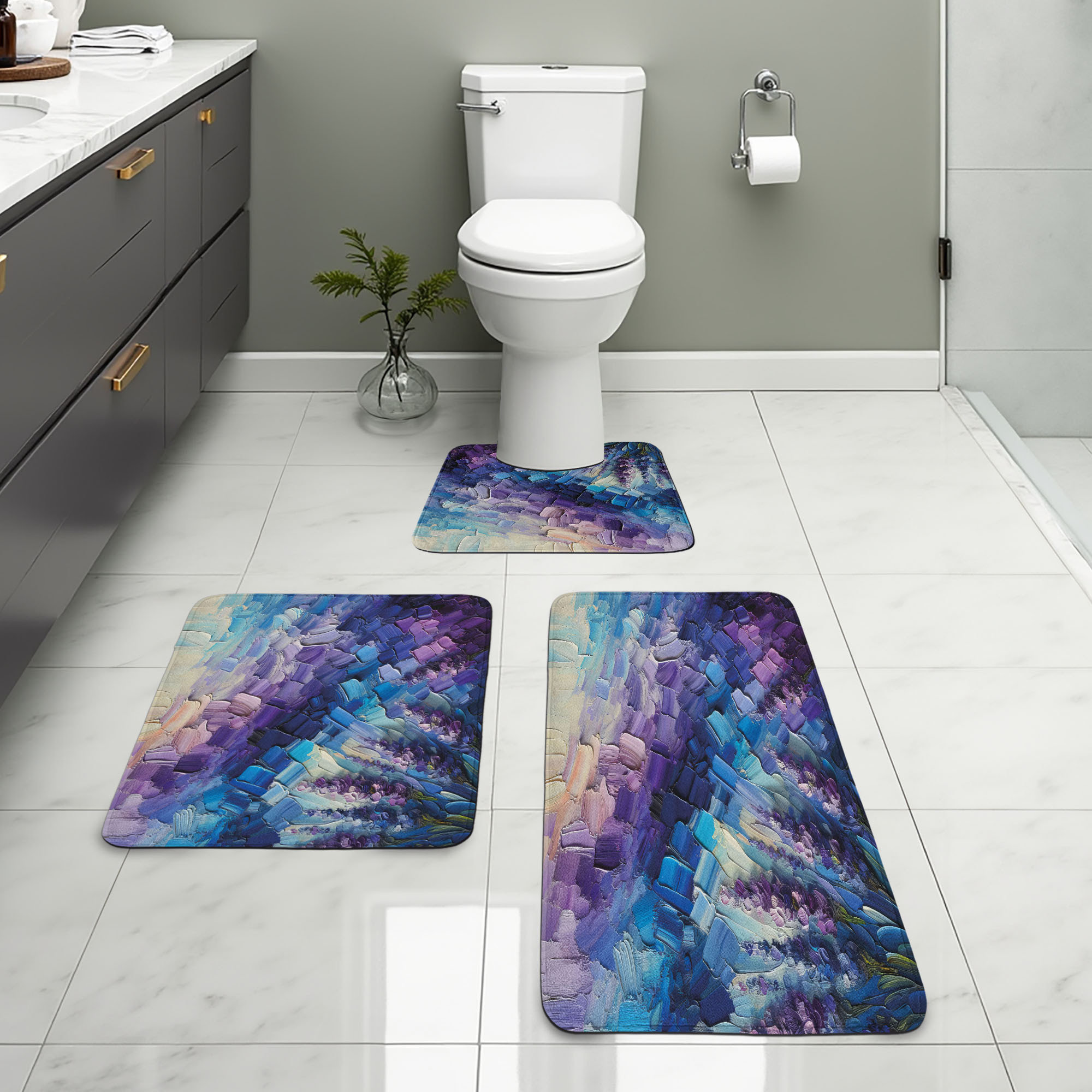 East Urban Home Purple Bathroom Rug Set 3 Pieces U-Shape & Rectangle ...