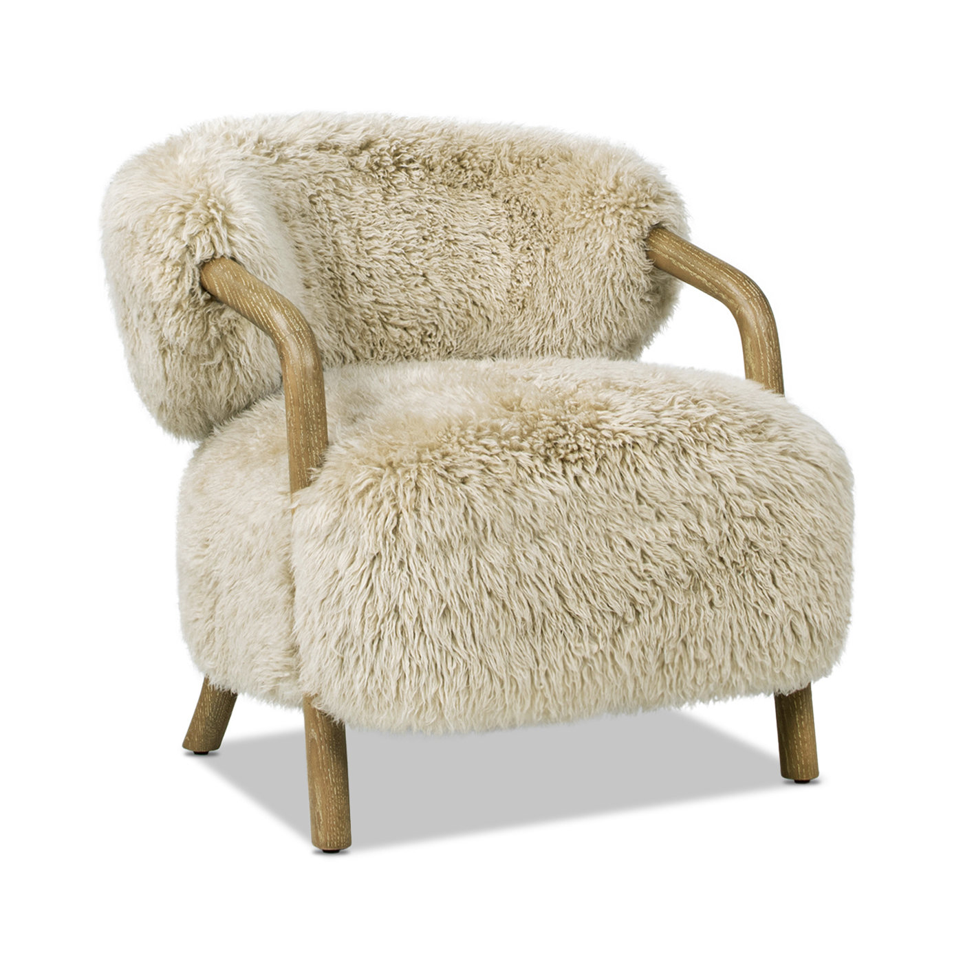 Everly Quinn Drumm 33" Rustic Oak Sheepskin Upholstered Accent Arm ...