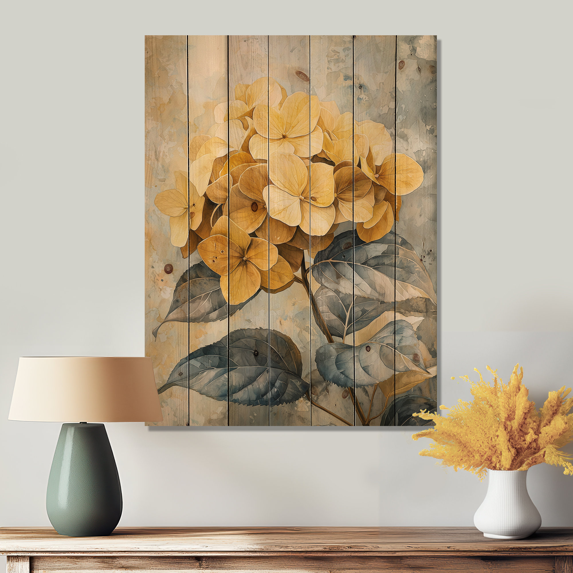 Ophelia & Co. Soft Yellow Hydrangea Flowers I - Hydrangea Wood Wall ...