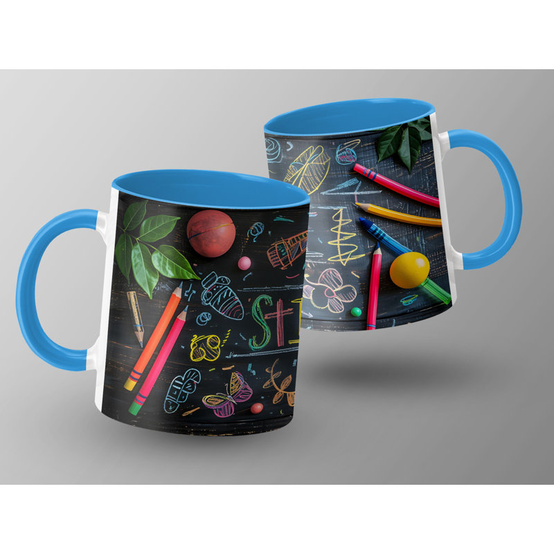 East Urban Home Set of 2 Kids Drawing Style 11oz Accent Mugs – White ...