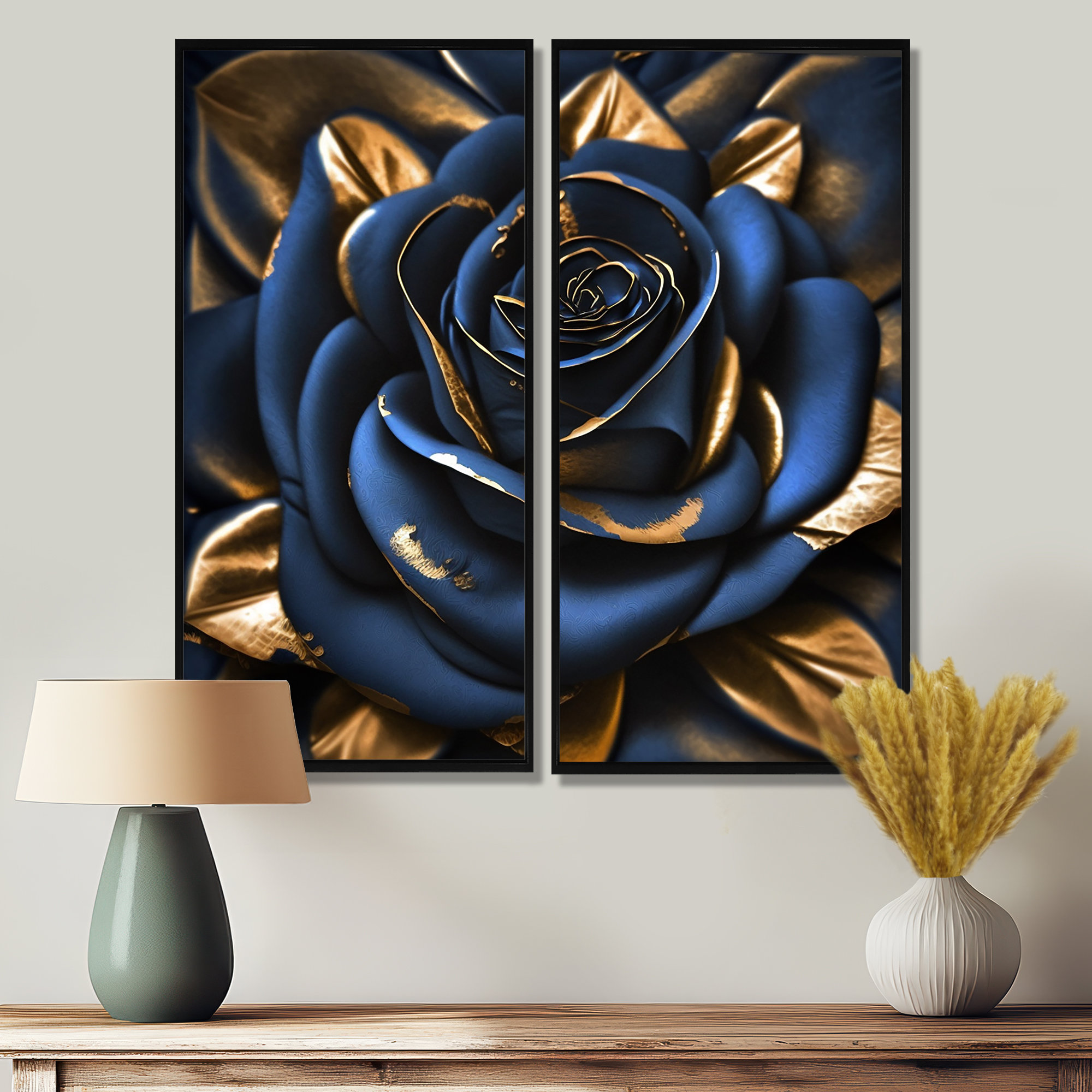 House of Hampton® Gilded Rose In Kings Blue II - Rose Canvas Prints ...