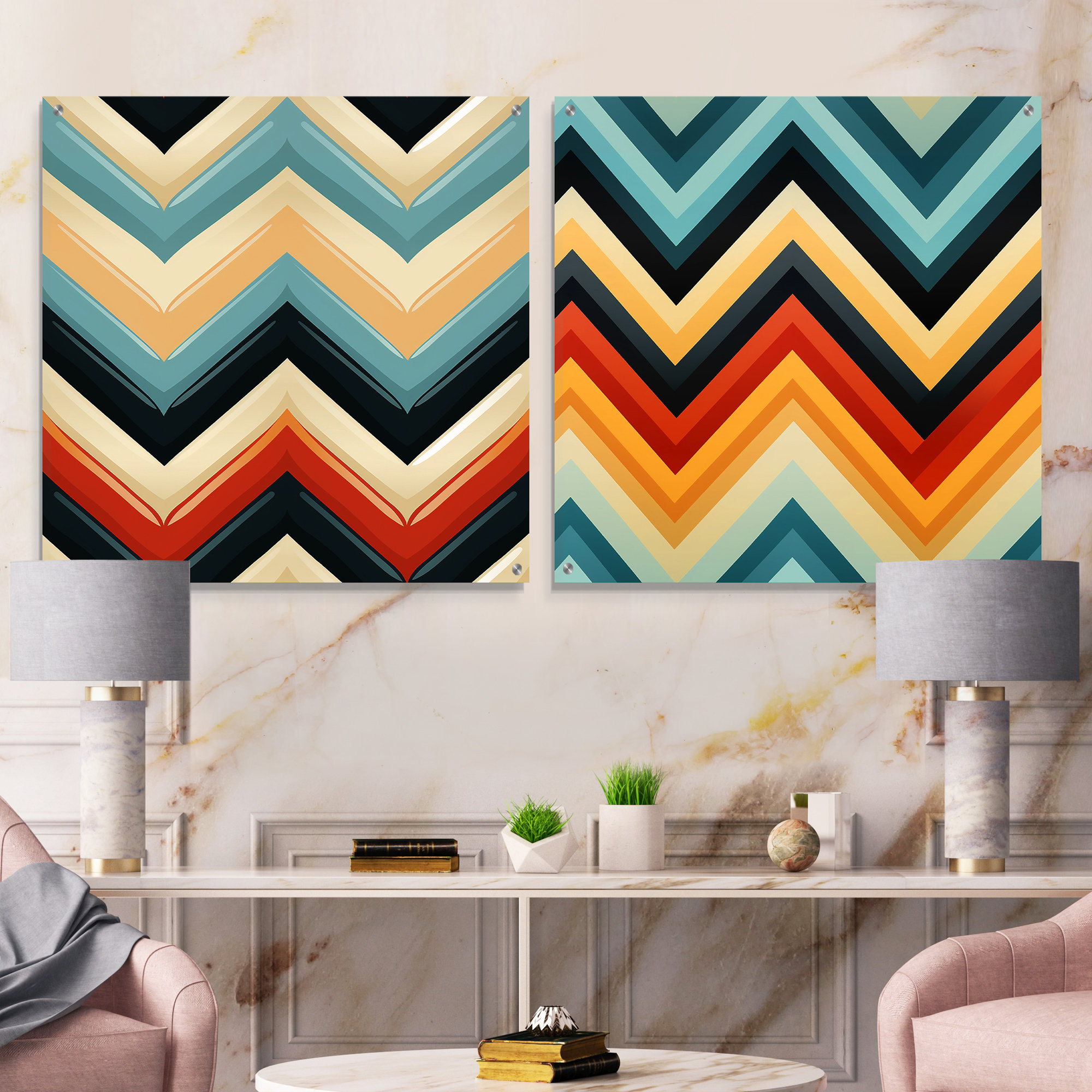 Design Art Retro Revival Chevron Pattern - Abstract Acrylic Wall Art ...