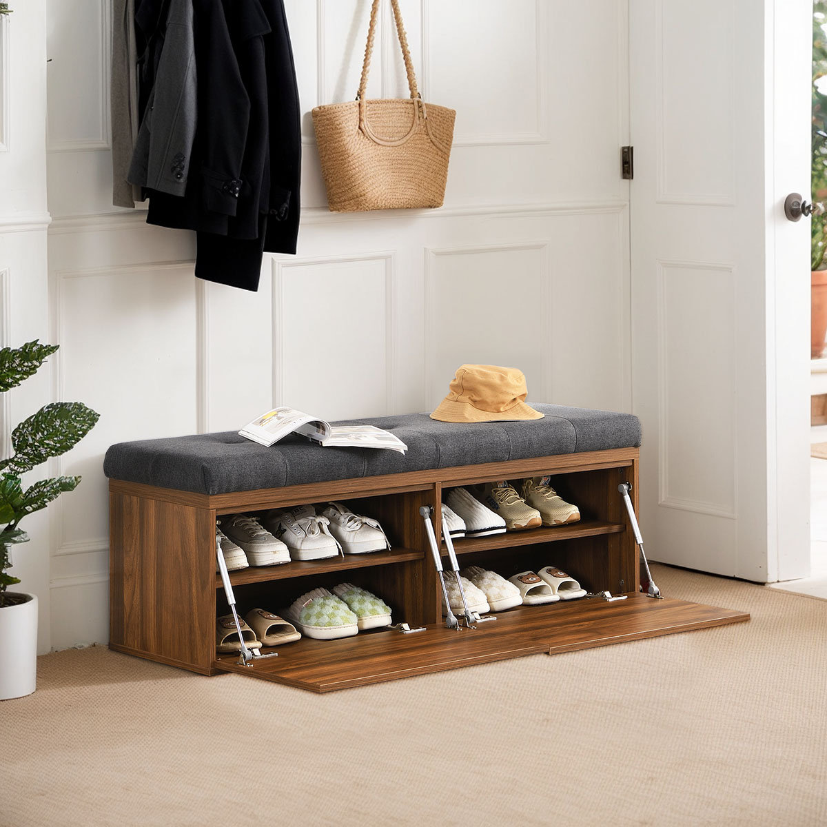 Hokku Designs 8 Pair Shoe Storage Bench With Padded Seat Cushion | Wayfair