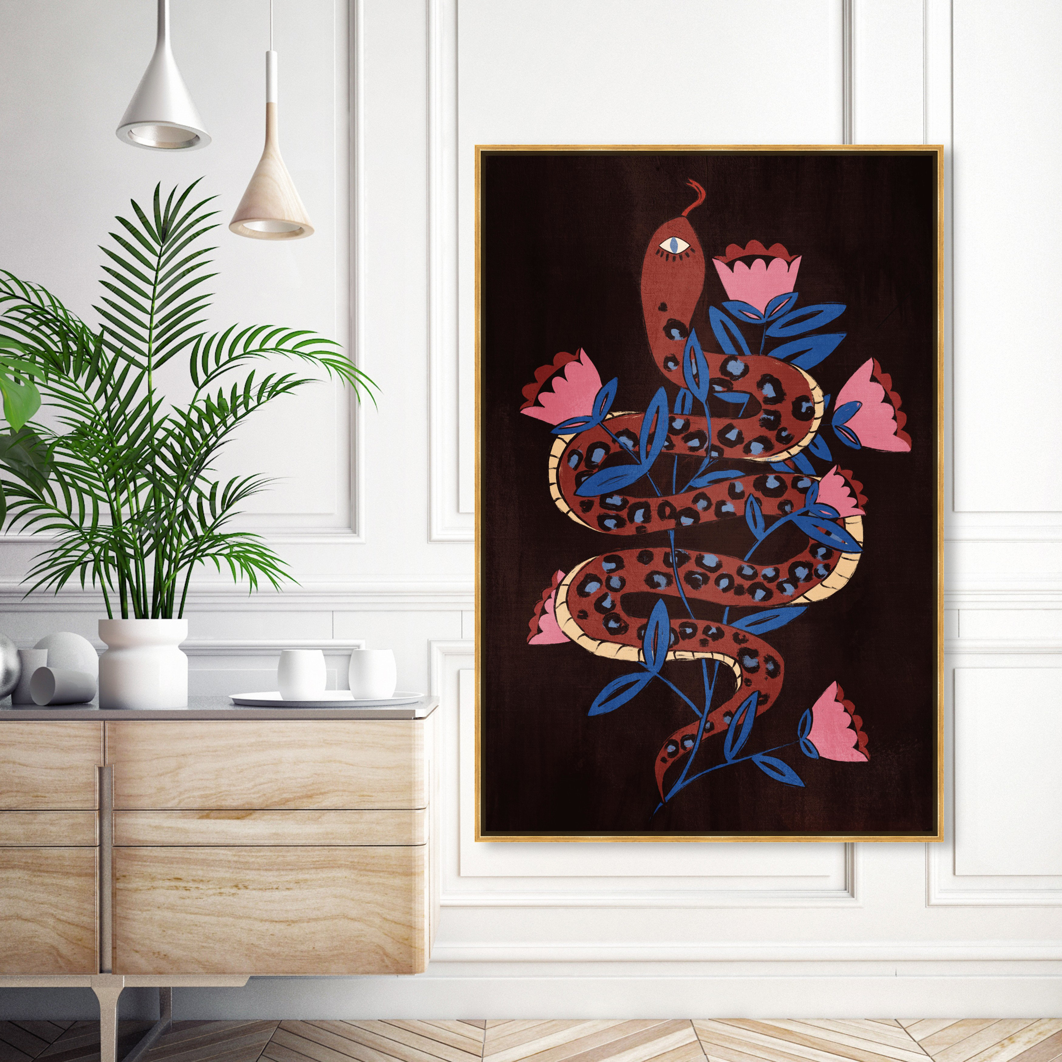 Oliver Gal Snake Entangled in Flowers by Oliver Gal - Floater Frame ...
