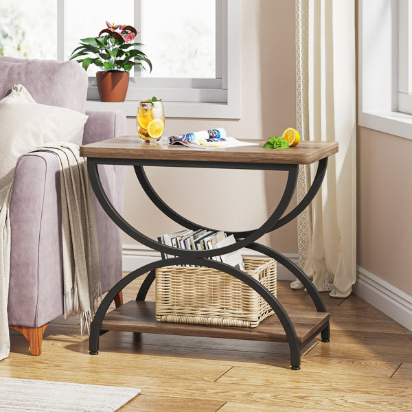 Mercer41 Tashai 2-Tier Rectangular End Side Table with Semicircular ...