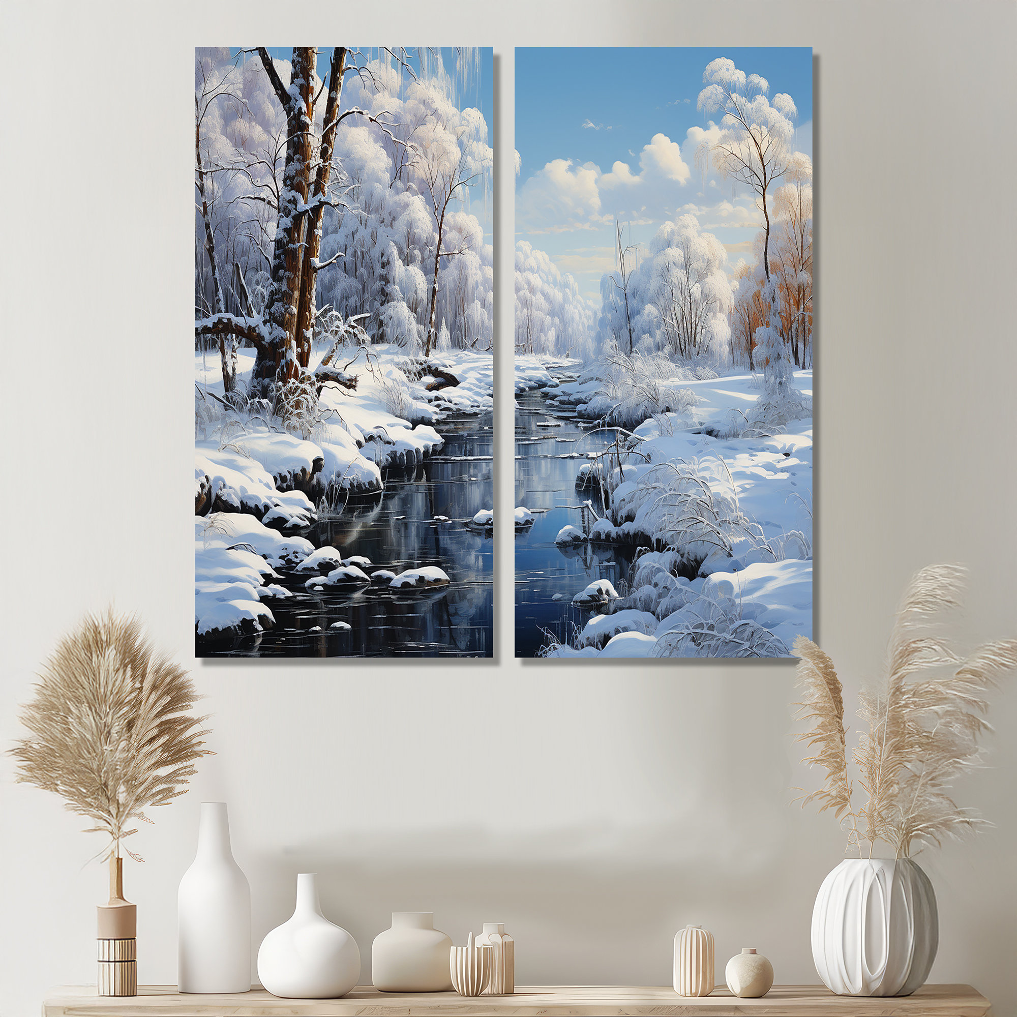 Latitude Run® Winter Snowy Serenity I - Traditional Wall Art 2-Panels ...