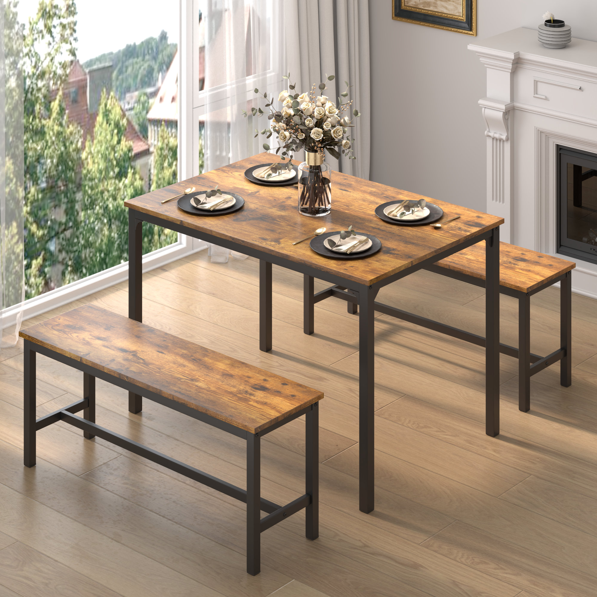 17 Stories Dining Table Set For 4-6, Ultra-Long Kitchen Table With 2 ...