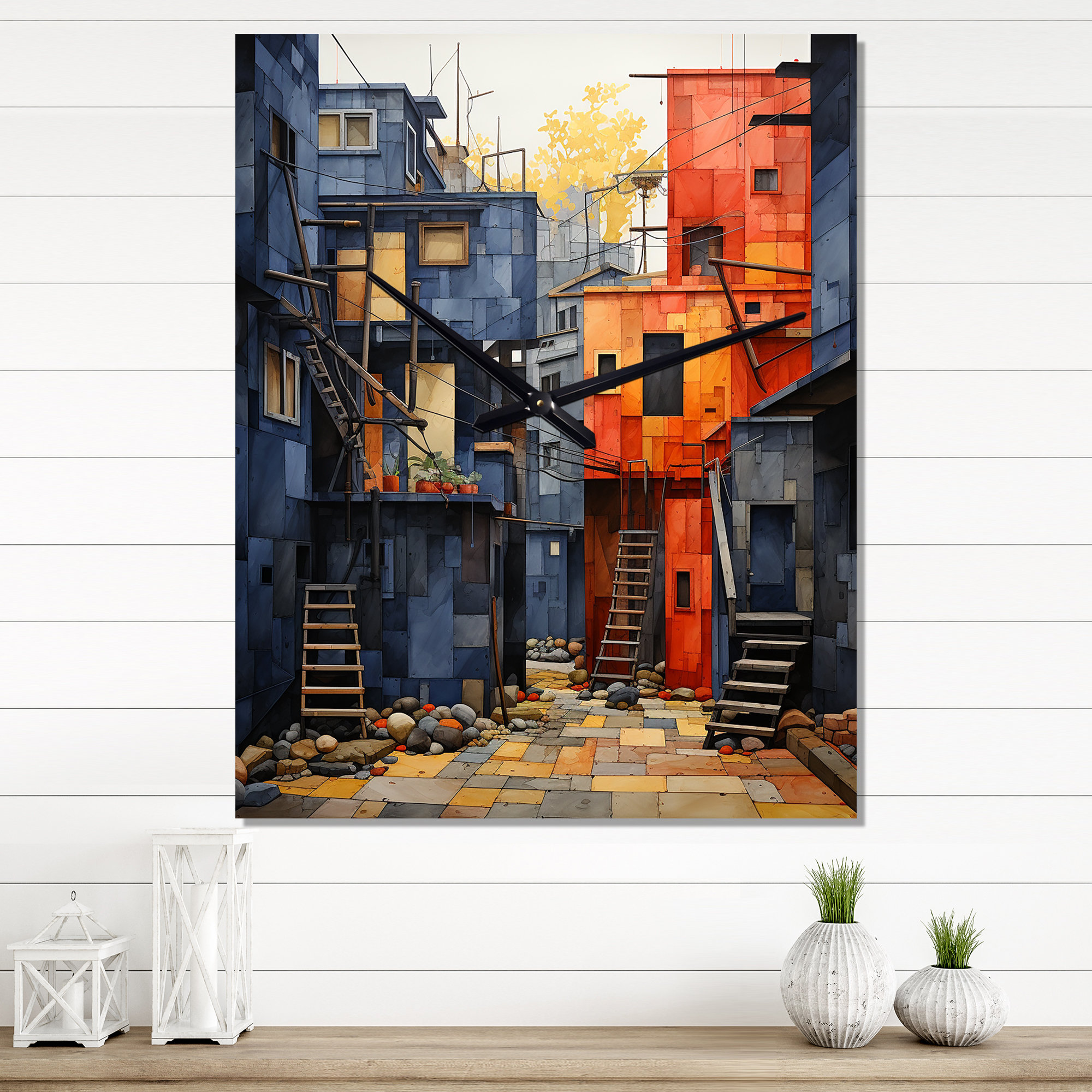 Design Art Cityscape Alleyway Patchwork II - Cityscapes Wall Clock ...