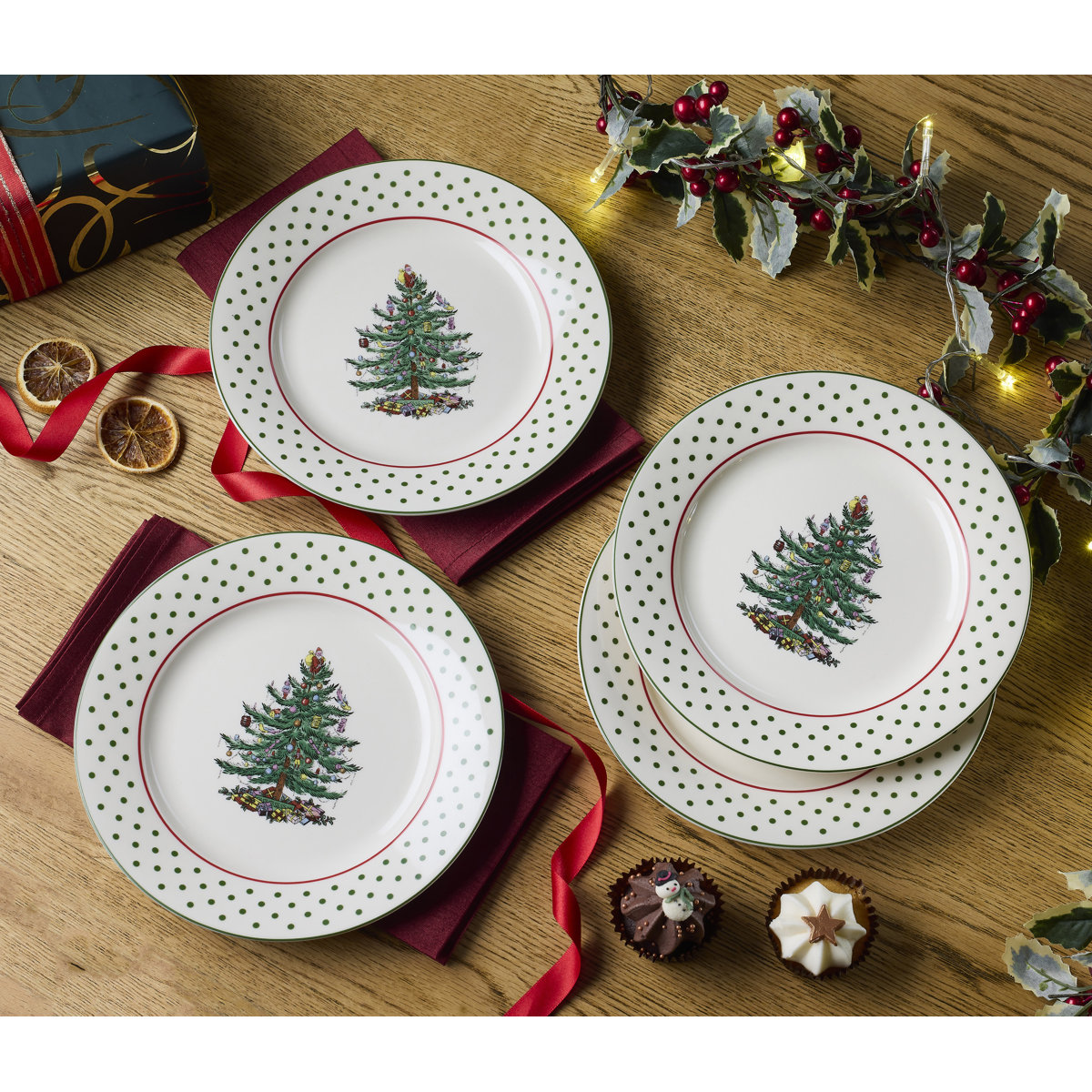 Spode Christmas Tree Polka Dot Dessert Plates & Reviews | Birch Lane