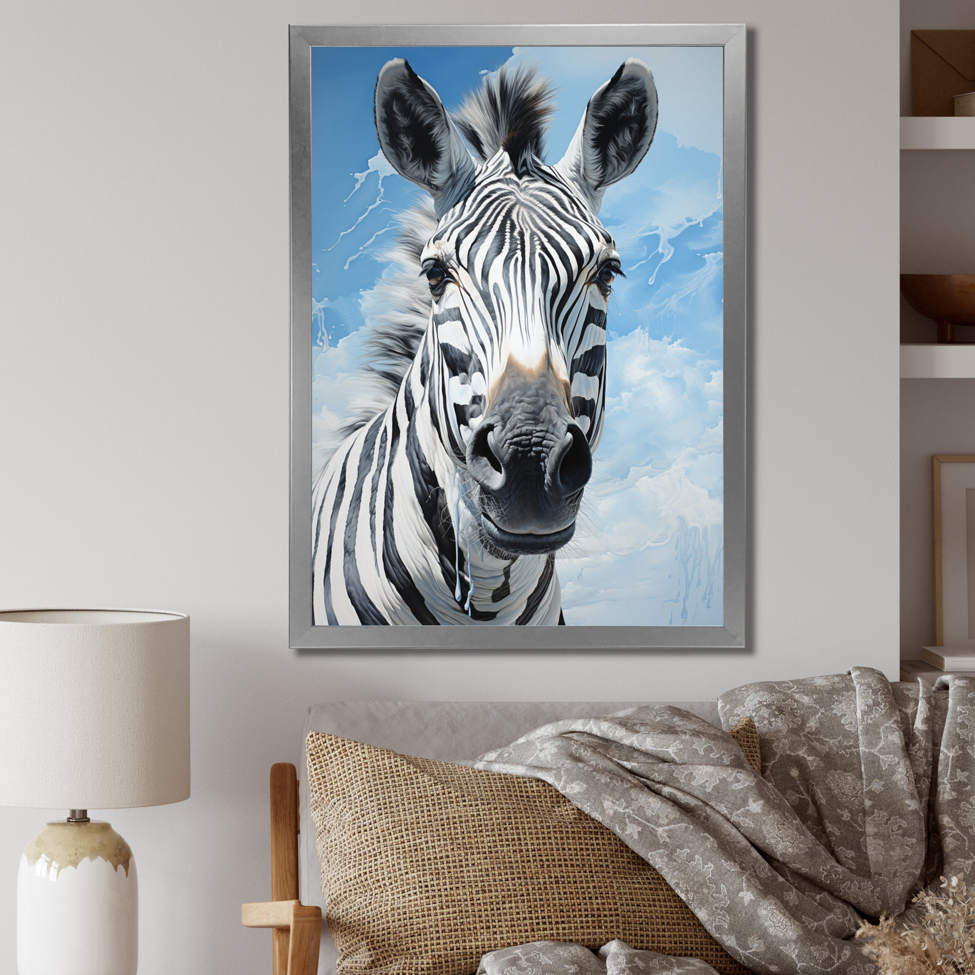 Design Art Contemporary Zebra Portrait Framed On Canvas Print | Wayfair