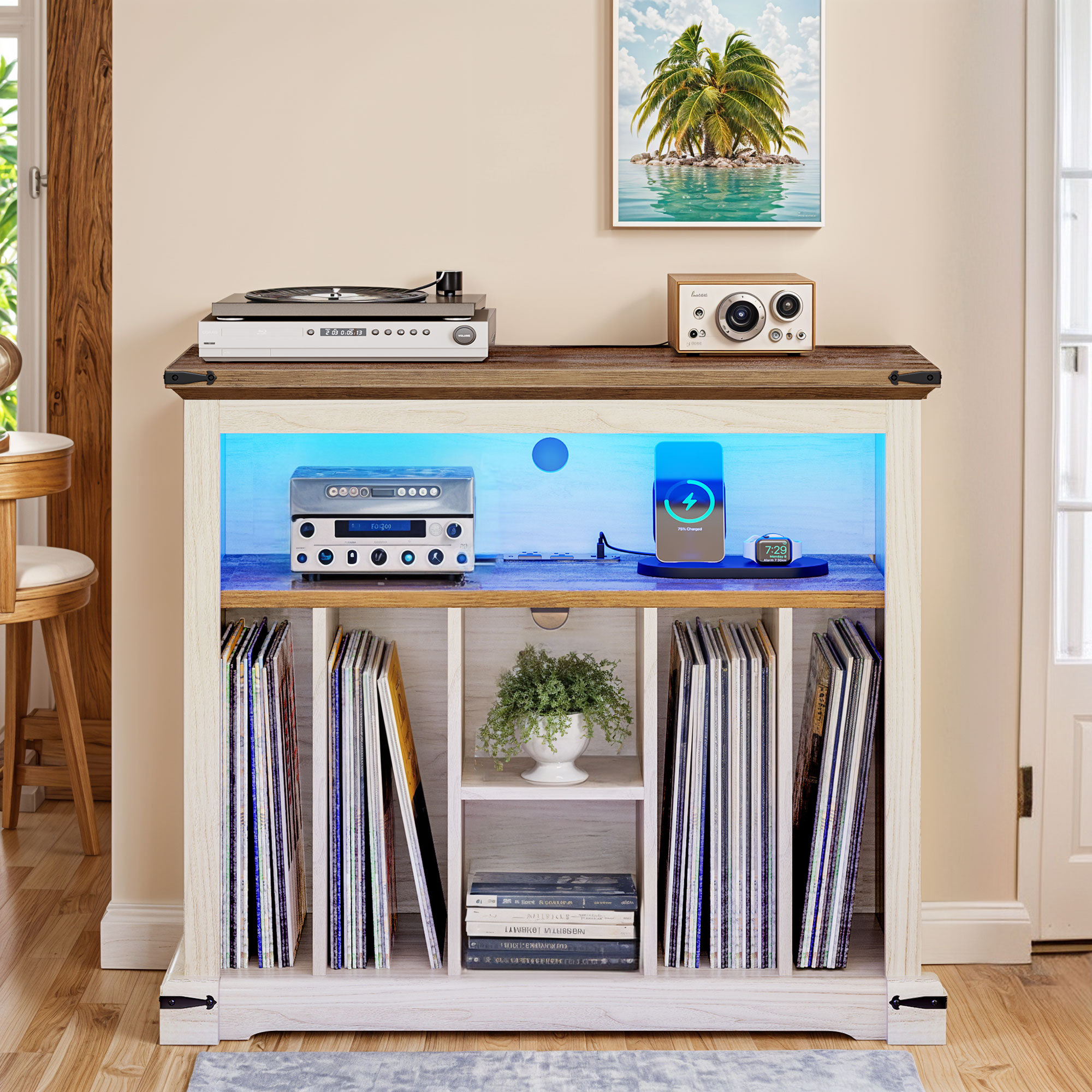 Wrought Studio Beige Record Player Stand with LED Lights - Wayfair Canada