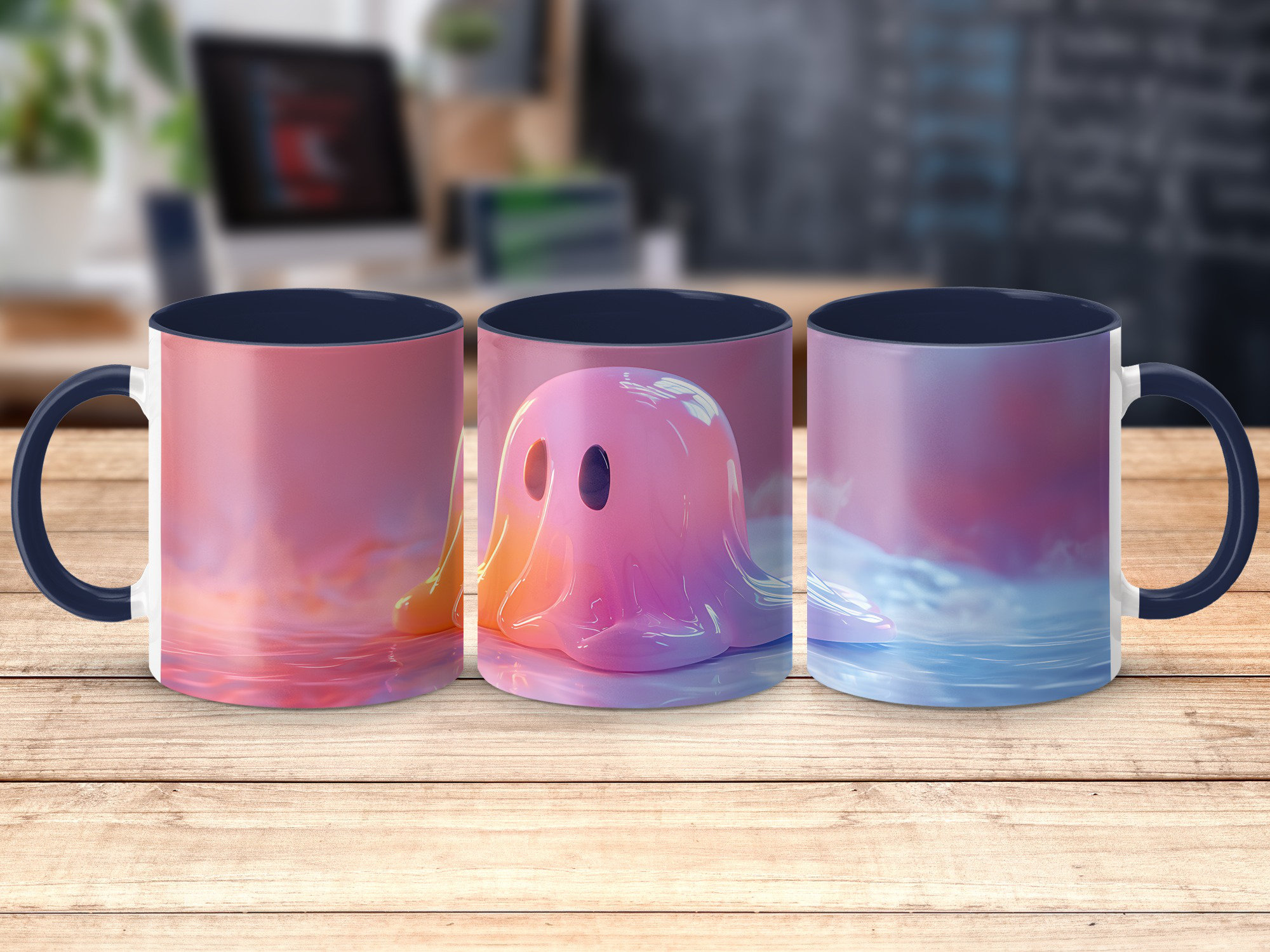 East Urban Home Set of 4 Colourful 3D Design 11oz Accent Mugs – White ...