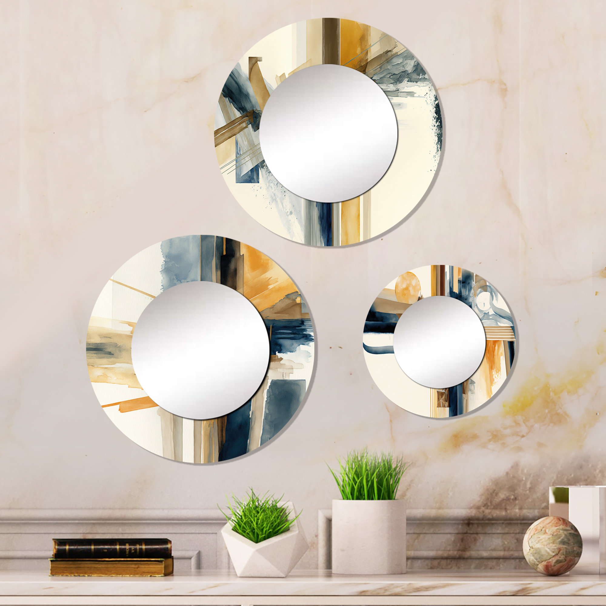 Ivy Bronx Modern Watercolor Abstract I - Round Mirror On Glossy Modern ...