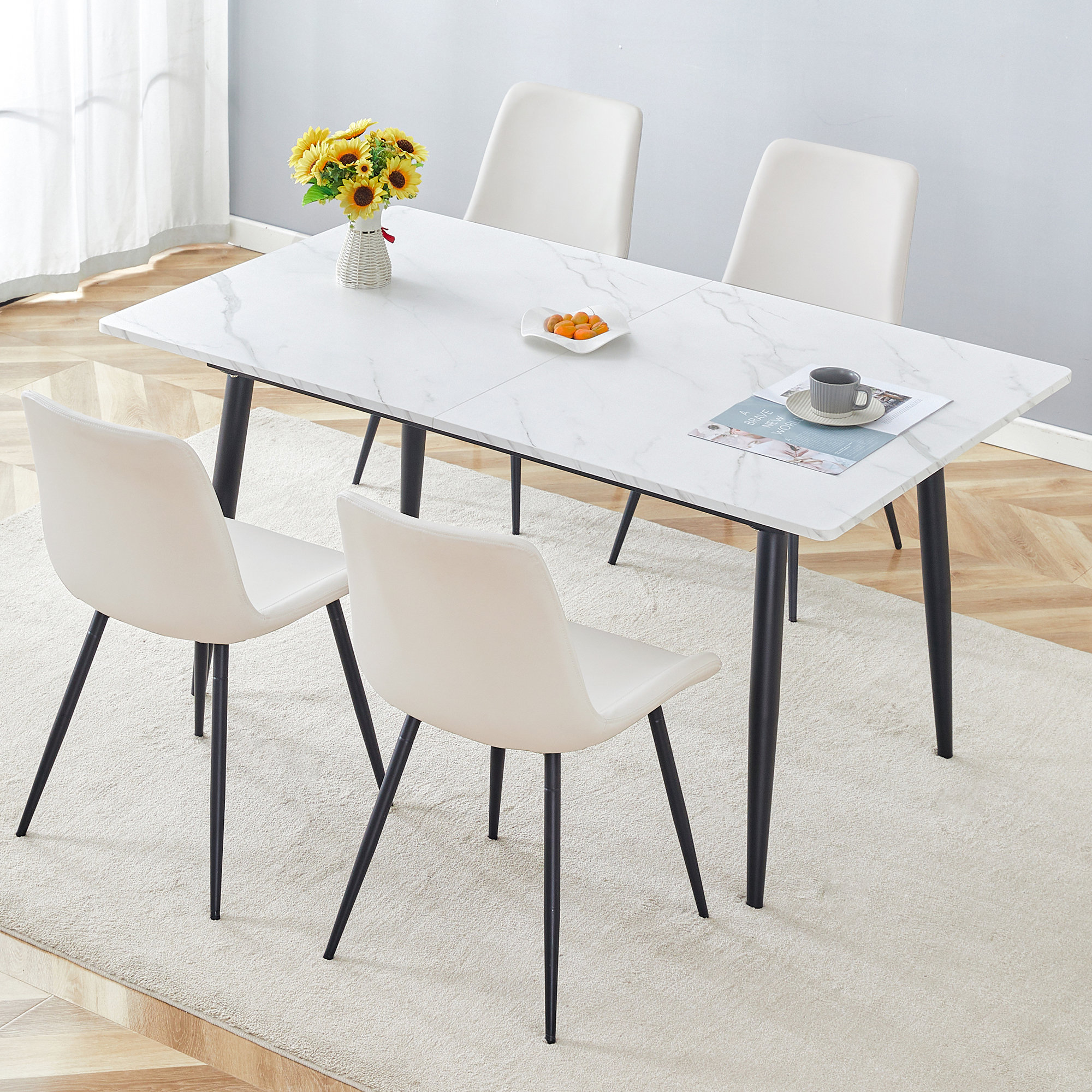 George Oliver 59-75 Inch Expandable Rectangle Dining Table With Pu ...
