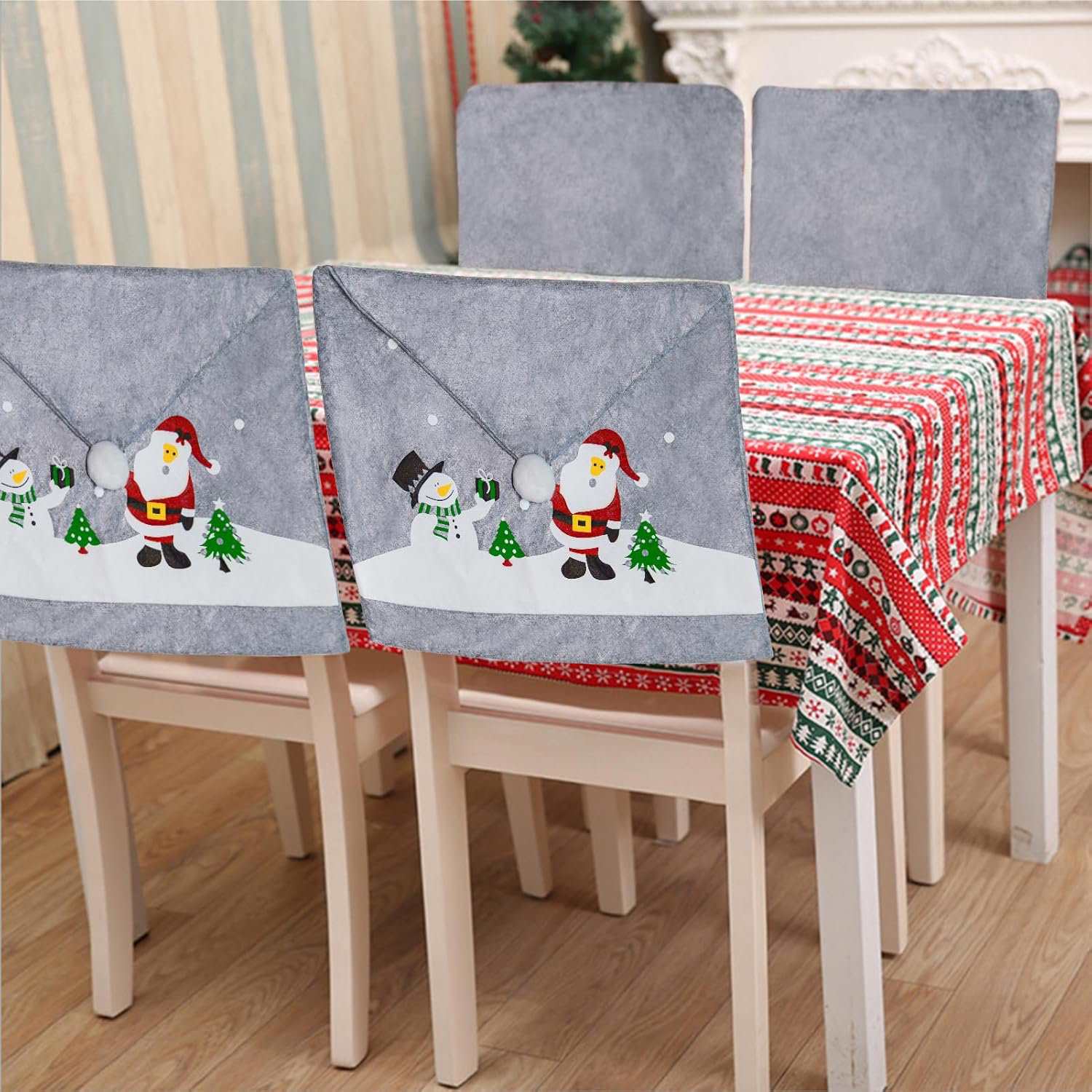 The Holiday Aisle® 6Pack Christmas Dining Chair Slipcovers Christmas ...