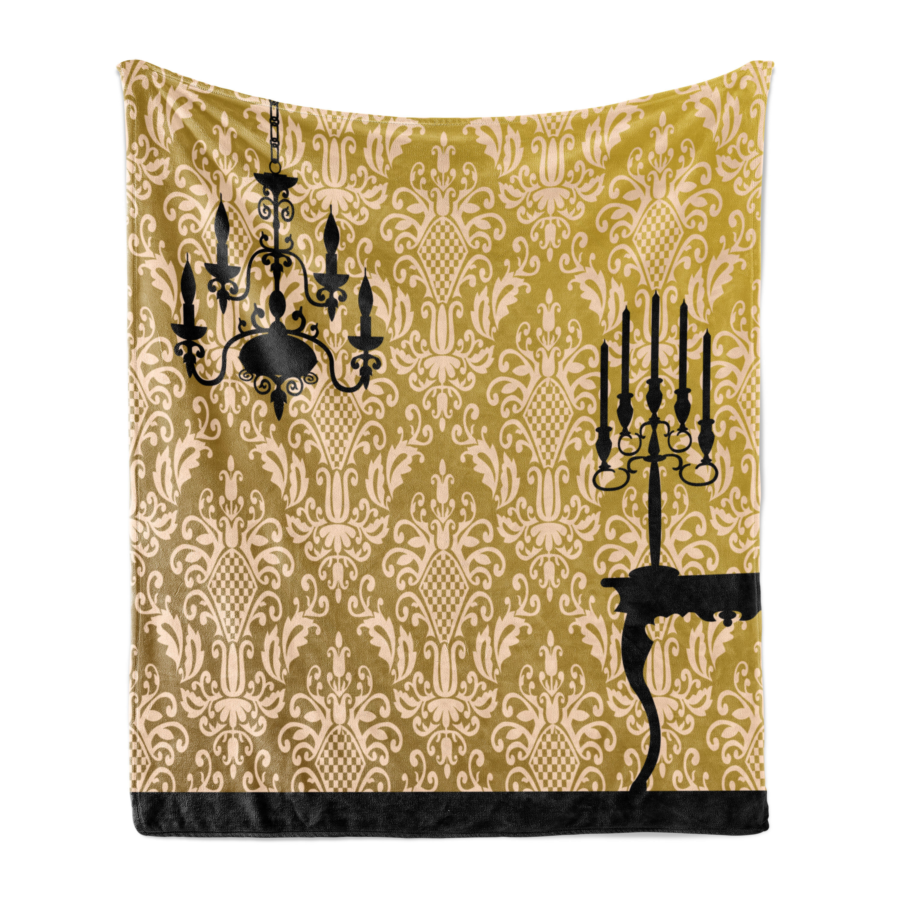 Ambesonne Damask Fleece Throw Blanket Victorian Style Room Yellow Black ...