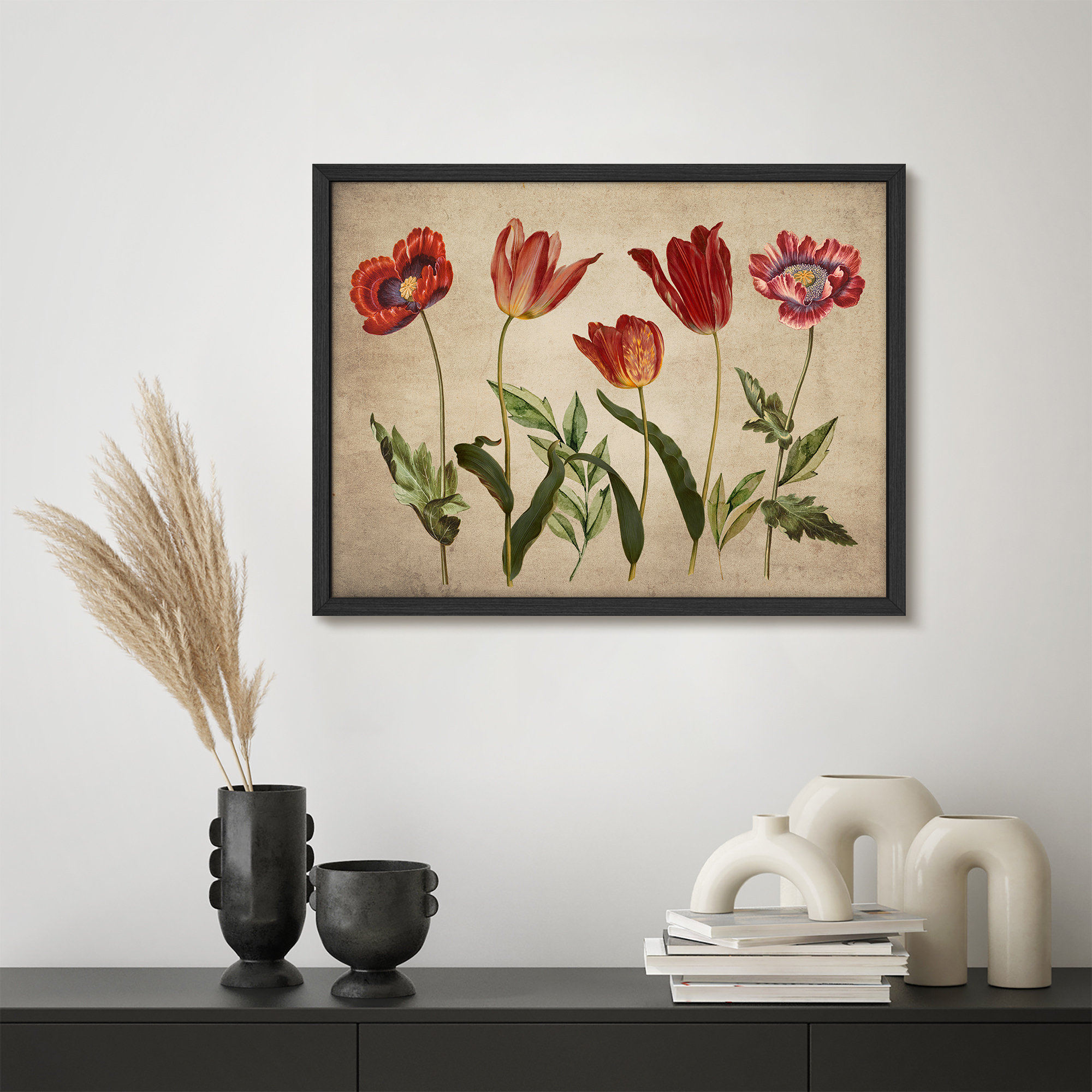 SIGNLEADER Rustic Red Flowers Artwork Framed Prints Posters Bathroom ...