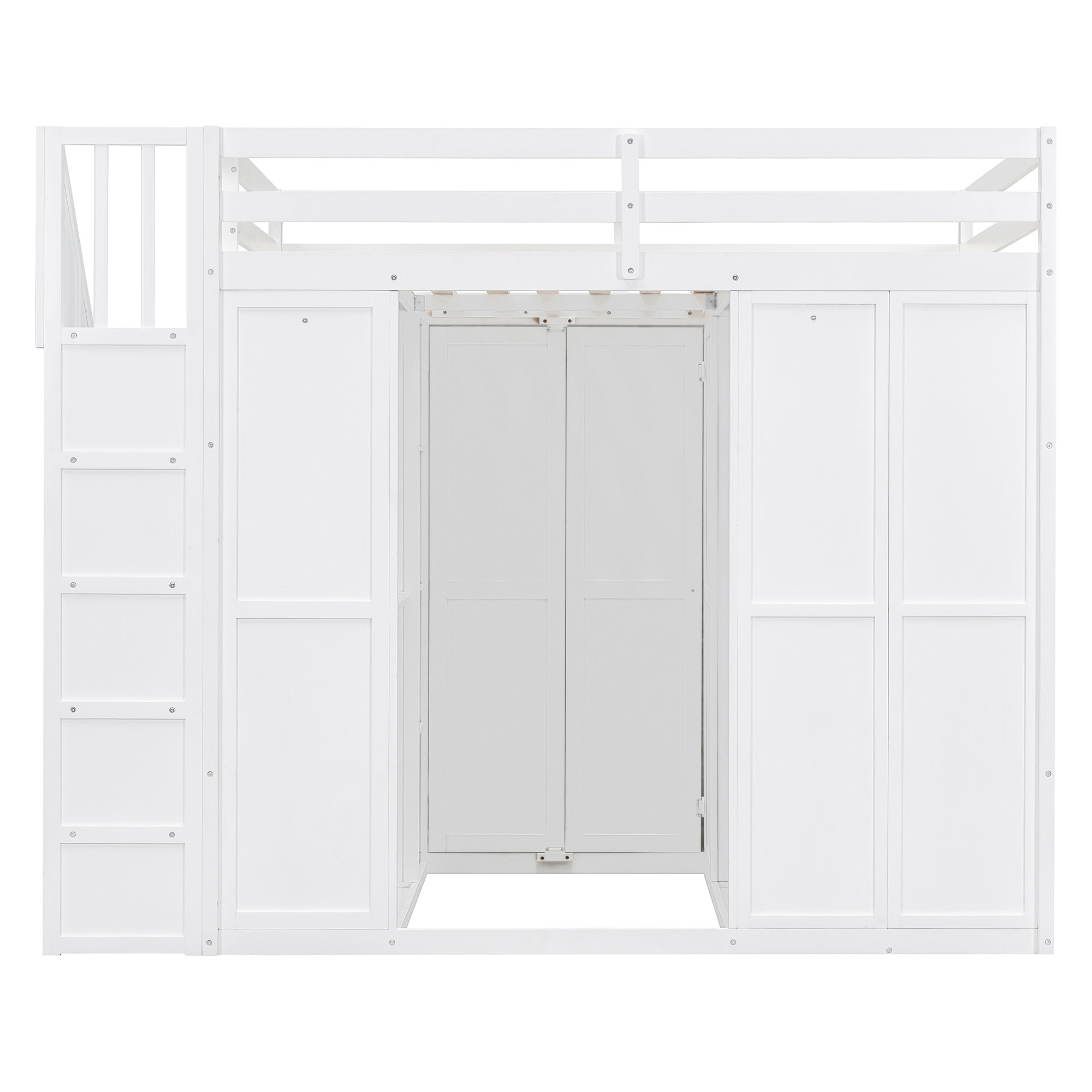 Hokku Designs Full Size Loft Bed with Wardrobe, Desk & Shelves, Space ...