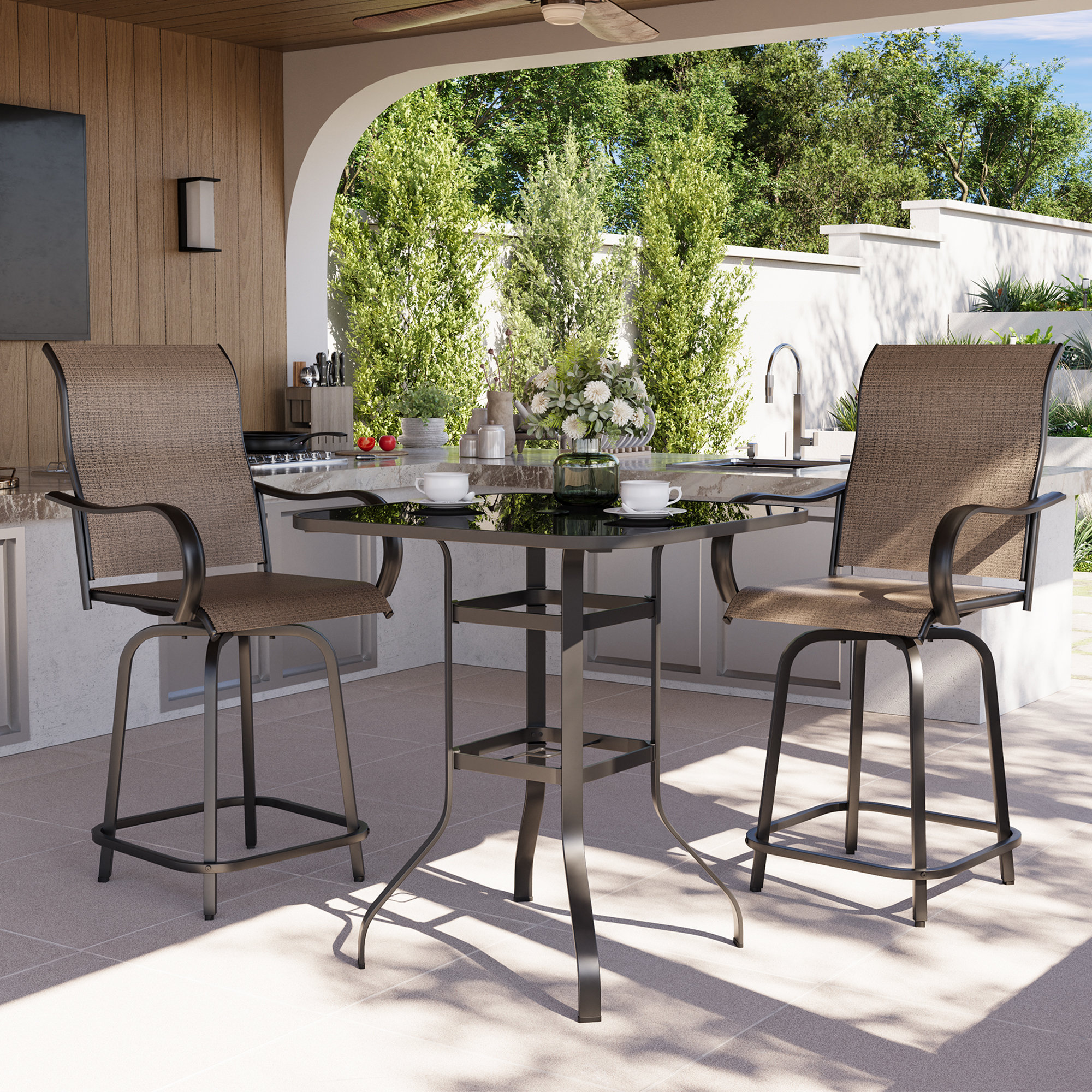 Latitude Run® 2 - Person Patio Long Bar Height Dining Set With Table ...