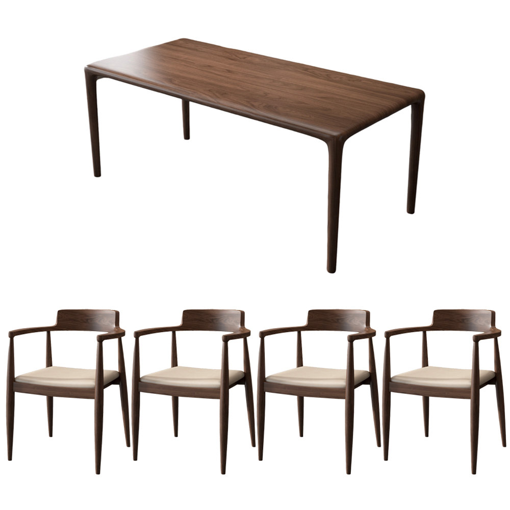 RESROS Simple Texture Walnut Solid Wood Dining Table Set | Wayfair