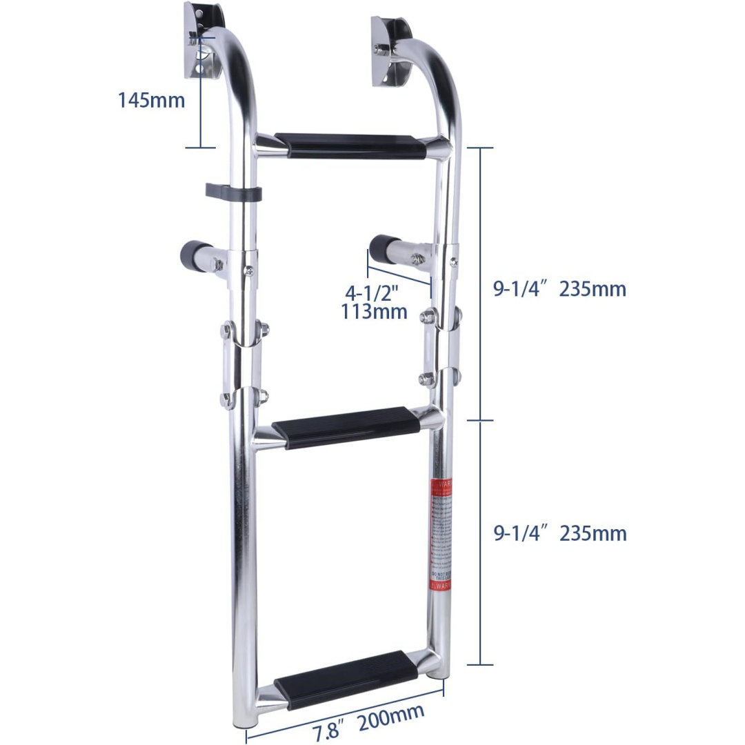 DESIGN SHOP BY SHELL Folding Boat Ladder, Stainless Steel 3 Step Swim ...