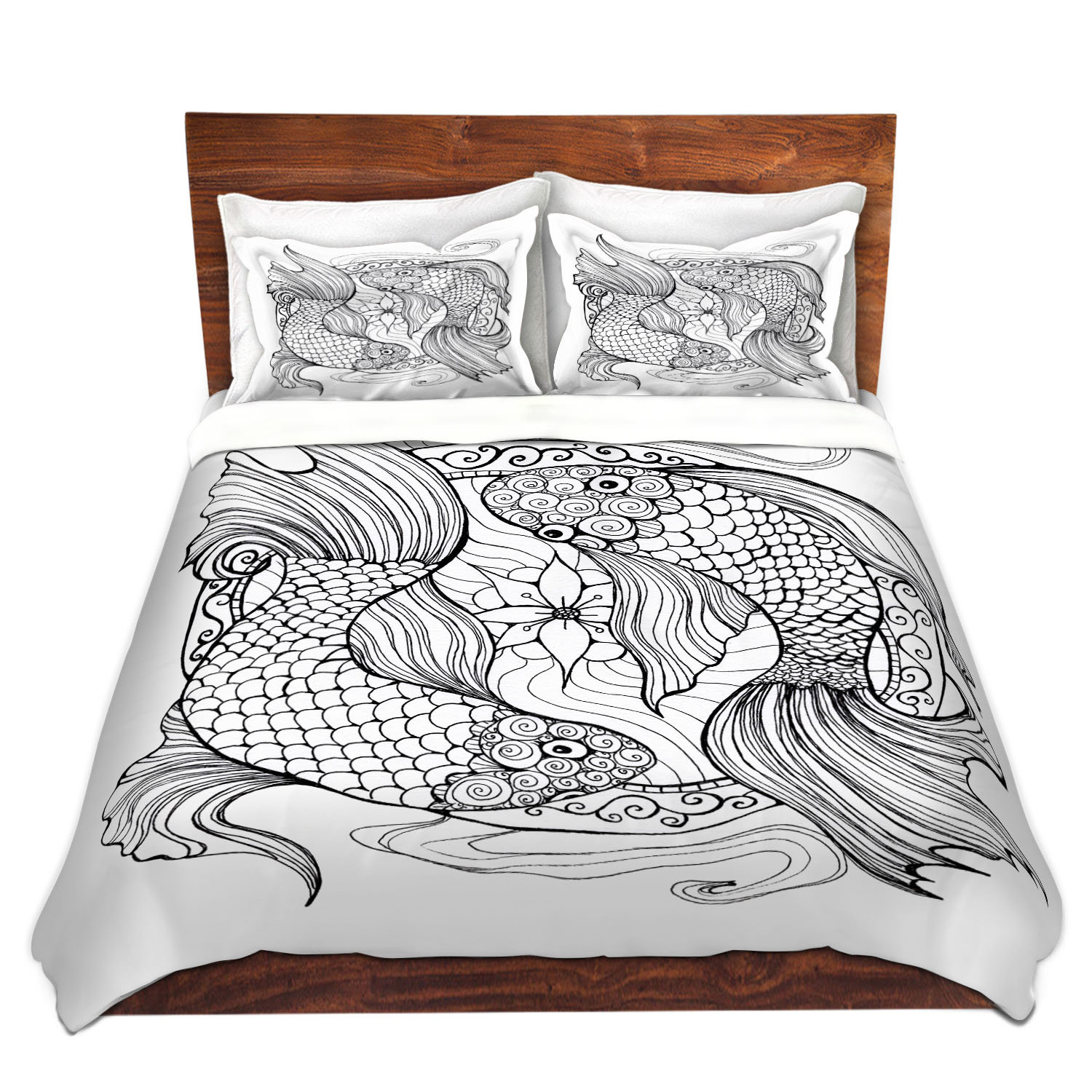 DiaNoche Designs Ram Marie Cheung Two Fish In Circle Duvet Cover Set ...