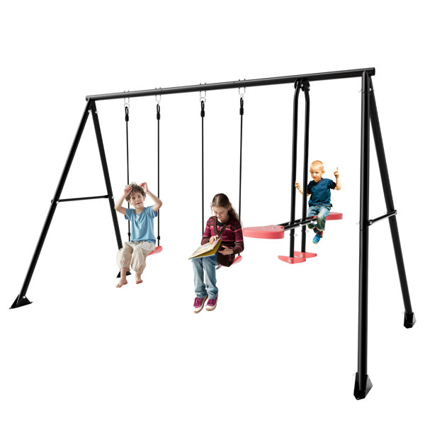 SUMIJ 3 in 1 Metal Swing Set Outdoor for Kids, ASTM Heavy Duty Swing ...