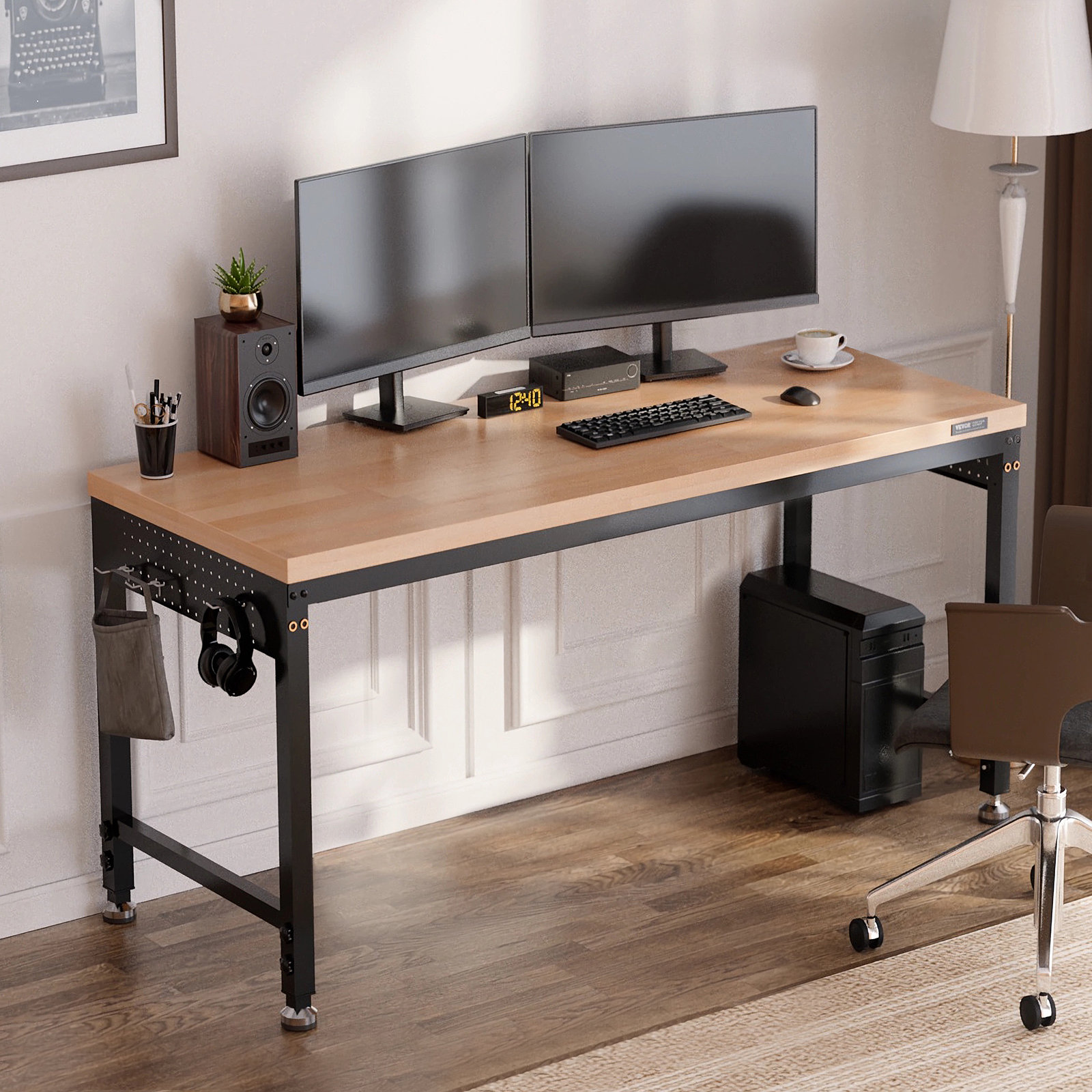 WFX Utility™ Adjustable Height Wood Workbench with Metal Frame and ...