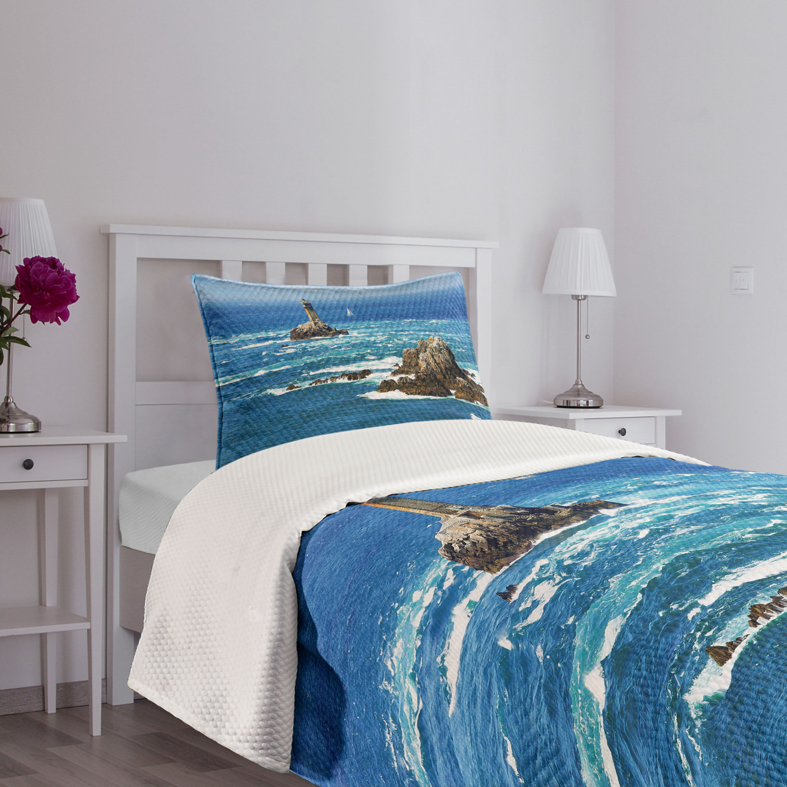 Ambesonne Ocean Bedspread Daytime Wavy Rocky Sea | Wayfair