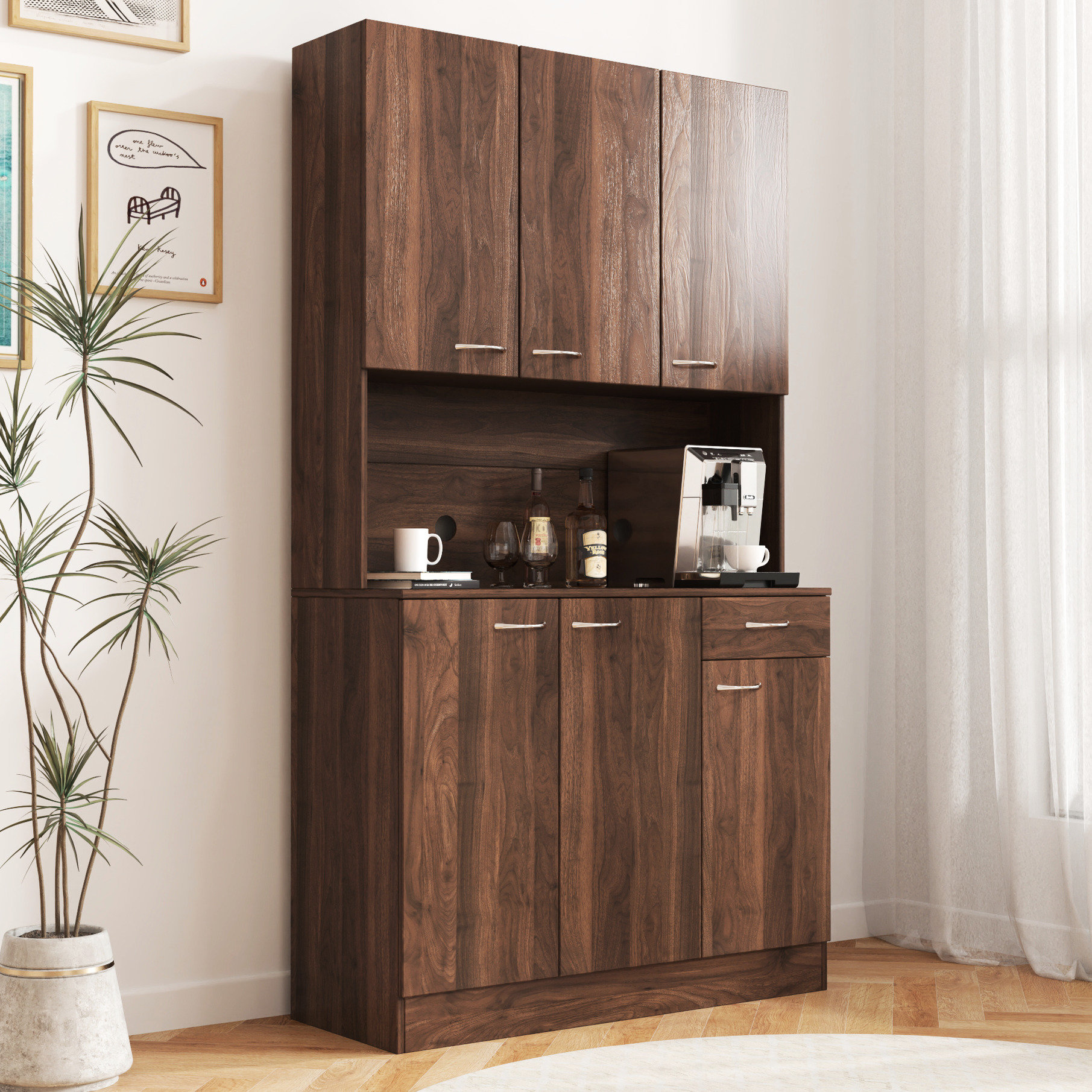 Latitude Run® 72.96" Tall Wardrobe & Kitchen Cabinet In Walnut, 6 Doors ...