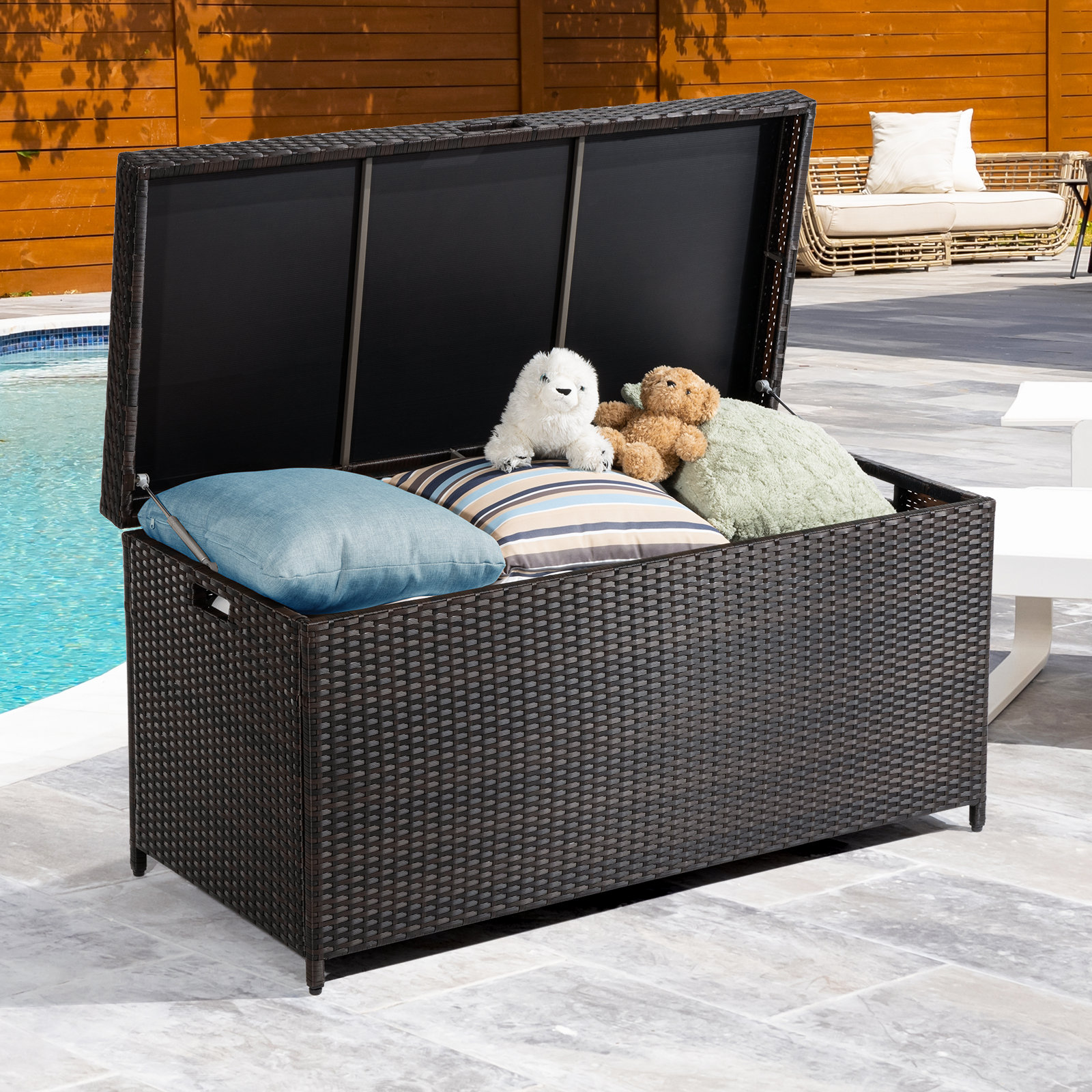 Bme 136 Gallons Water Resistant Wicker Deck Box in Brown | Wayfair