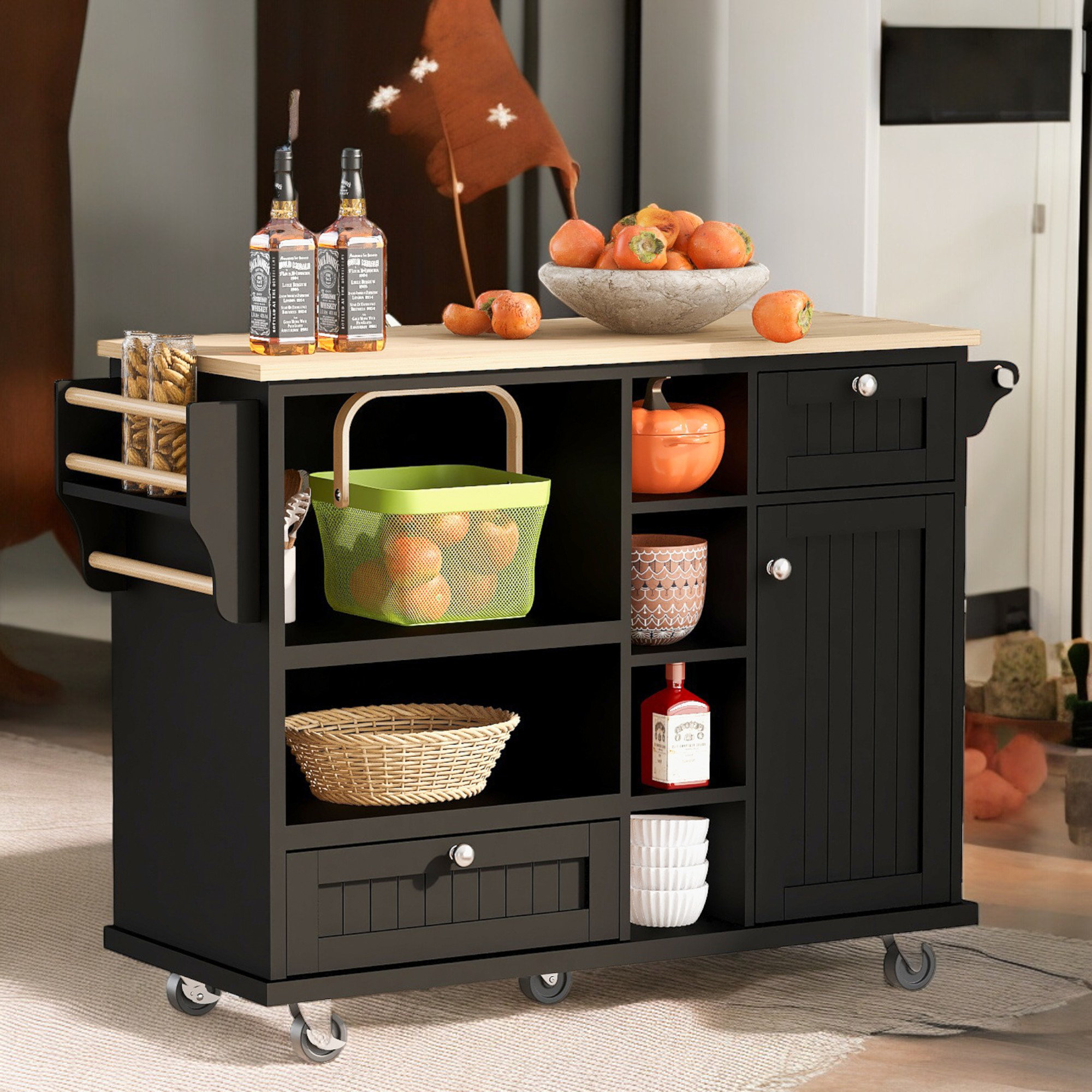 Red Barrel Studio® Litten Kitchen Island Rolling Mobile Cart Solid Wood ...