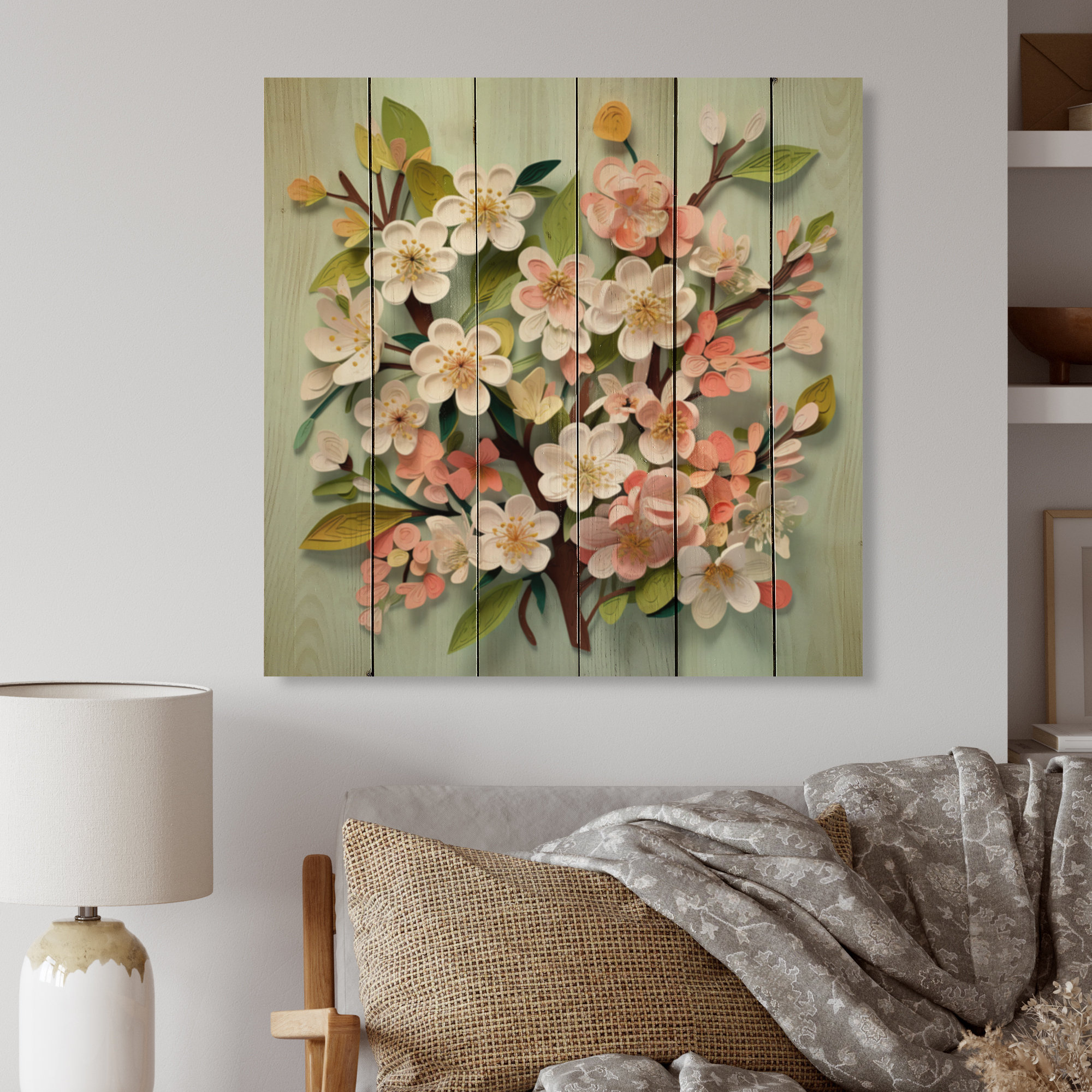 Red Barrel Studio Kalon Coral Apple Blossom Collage II On Wood Print ...