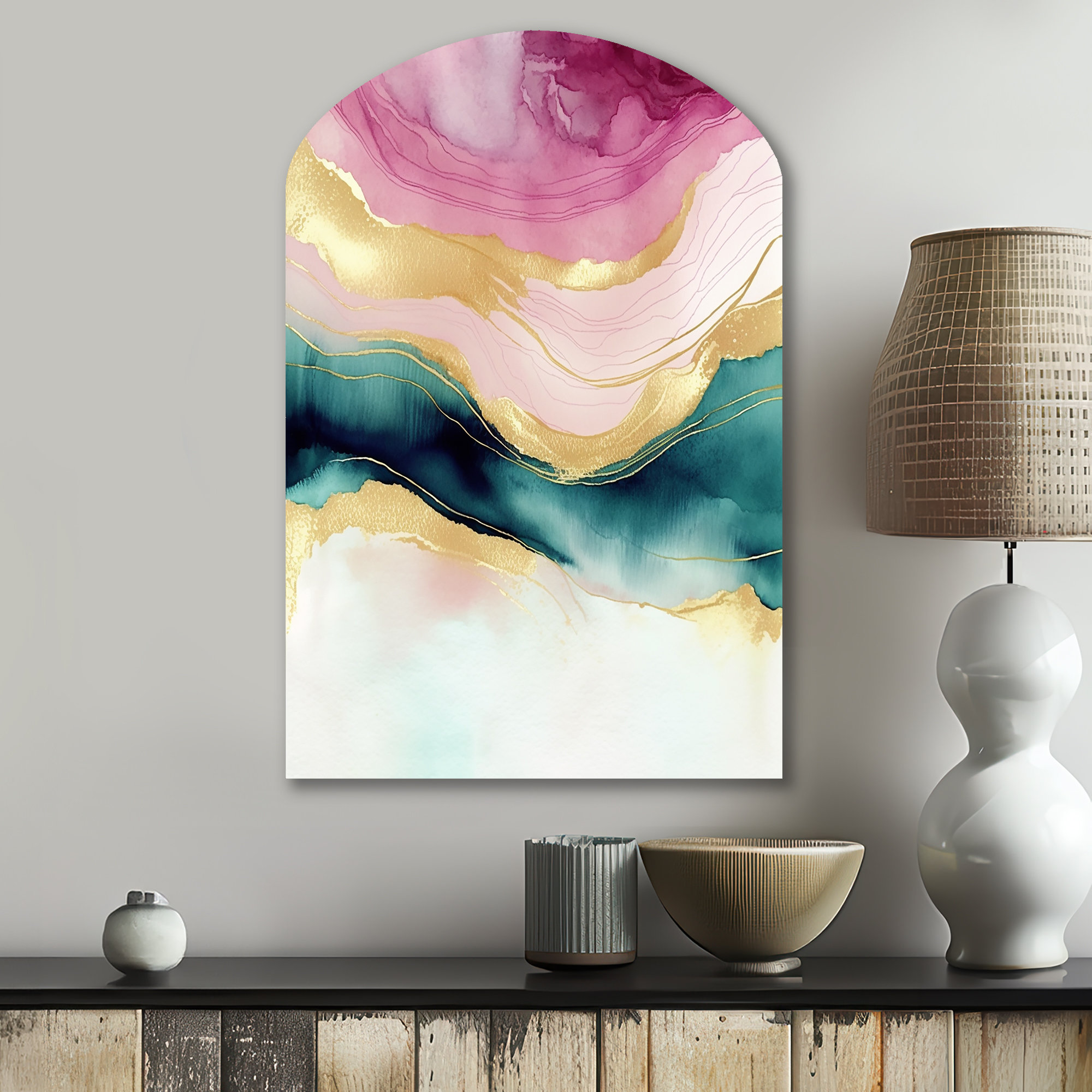 Design Art Abstract Geode Marble Waves Pink III - Abstract Marble Arch ...