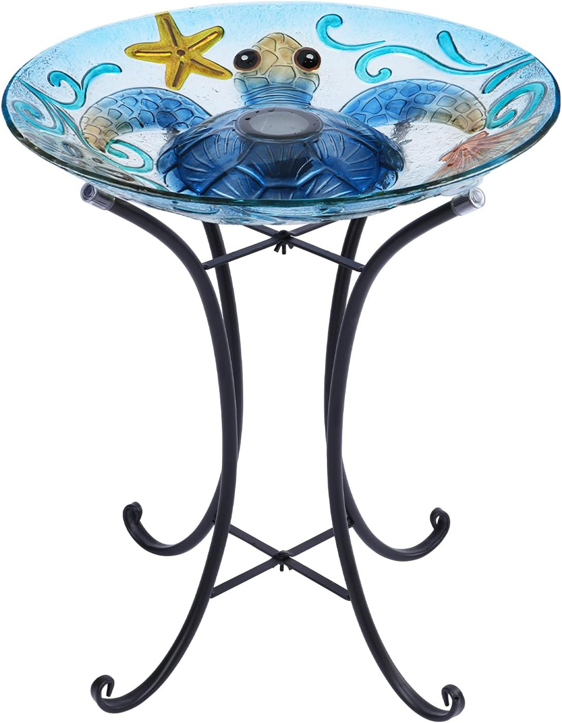 Longshore Tides Glass Sea Turtle Bird Bath With Solar Powered Lights ...