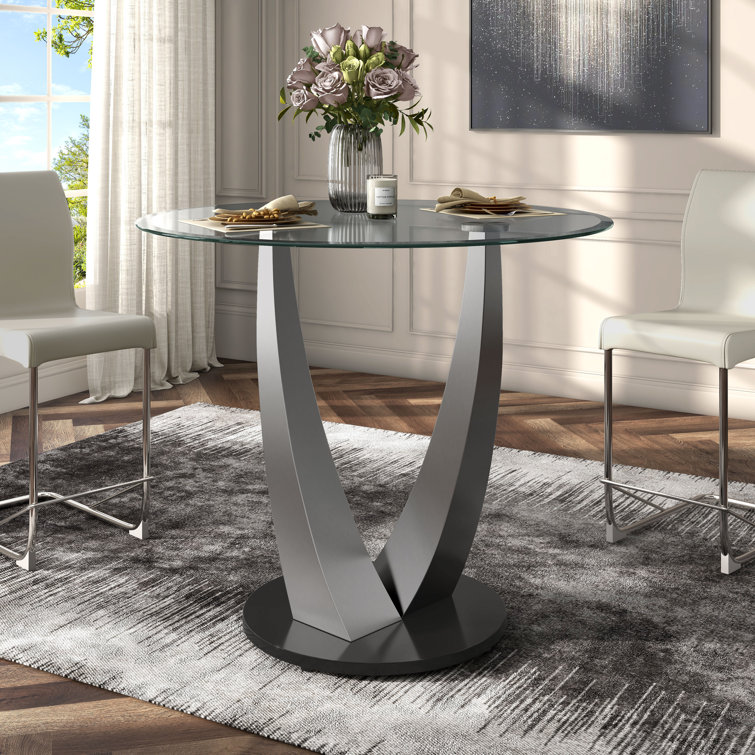 Orren Ellis Jaleyza Round Glass Top Dining Table | Wayfair