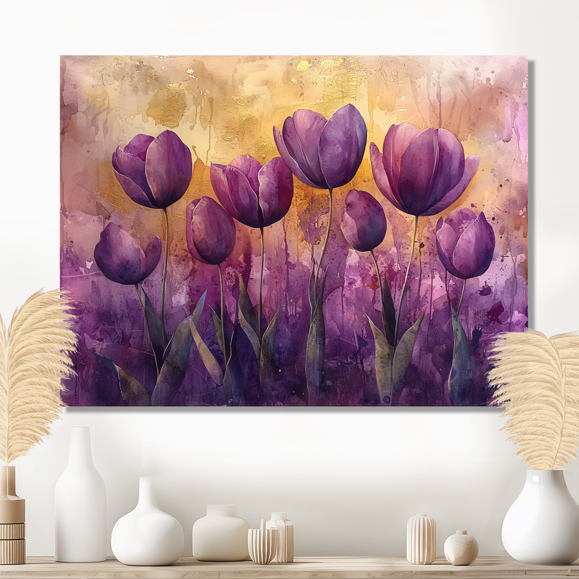 Winston Porter Purple Gold Dreamscape Modern Tulips Field II - Tulips Wall Art | Wayfair
