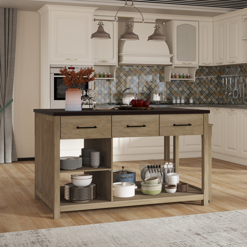 Lark Manor™ Extendable Kitchen Island with Built-In Power Outlets | Wayfair